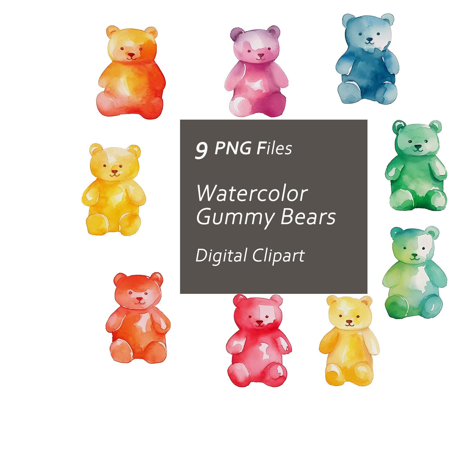 Watercolor Gummy Bears Clipart Set - Candy Graphics - Gummy Candy ...