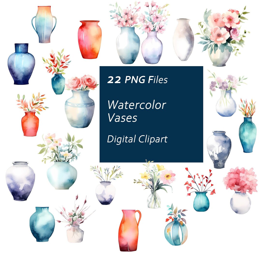 Watercolor Vase Clipart Set - Floral Graphics - Flower Vases - Instant Download PNG, Commercial ...