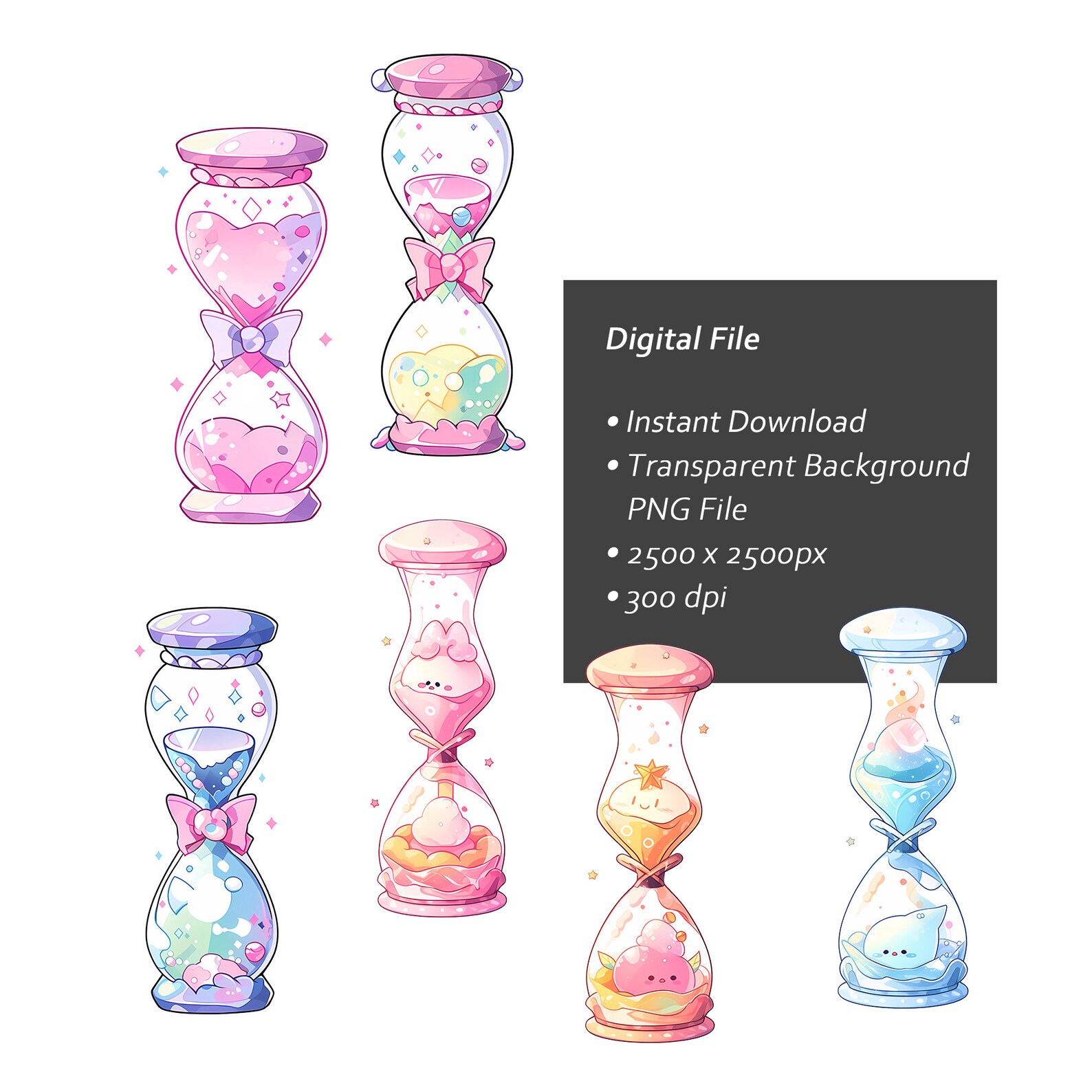 Kawaii Whimsical Hourglass Clipart Set - Hourglass Collection - Instant ...