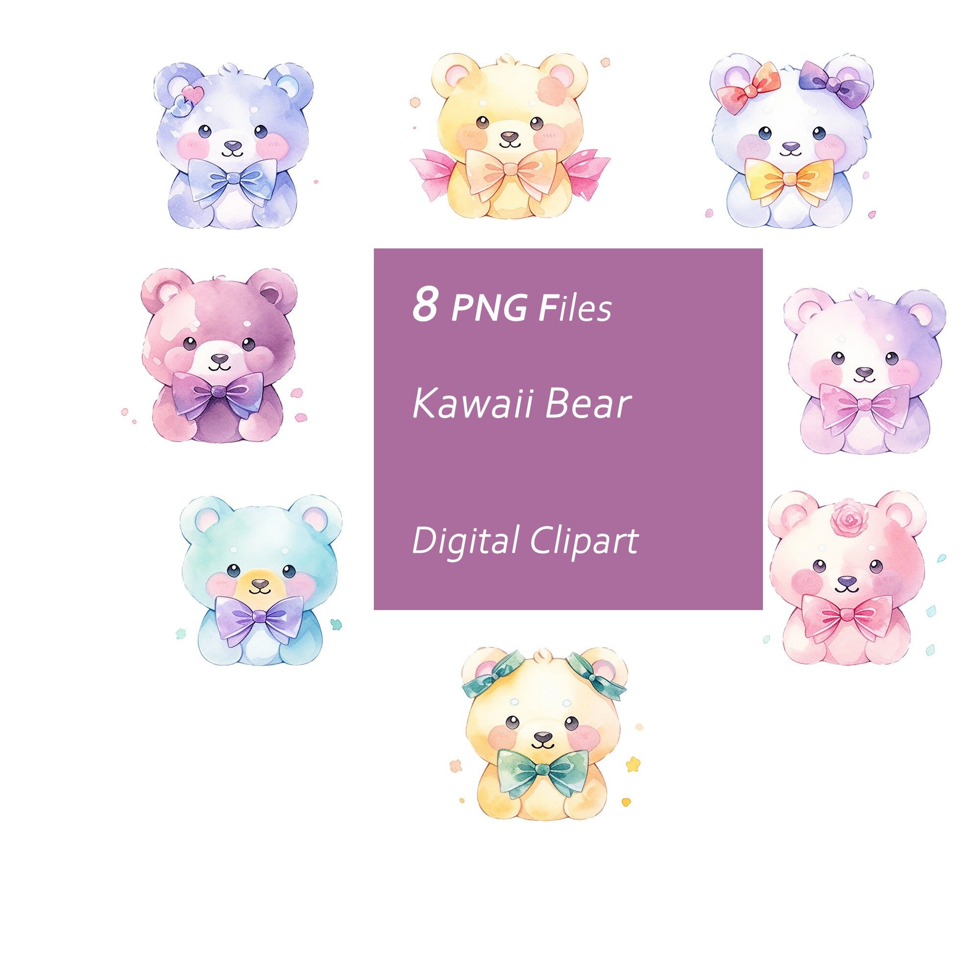 Kawaii Bear Clipart Set - Animal Illustration - Instant Download PNG ...