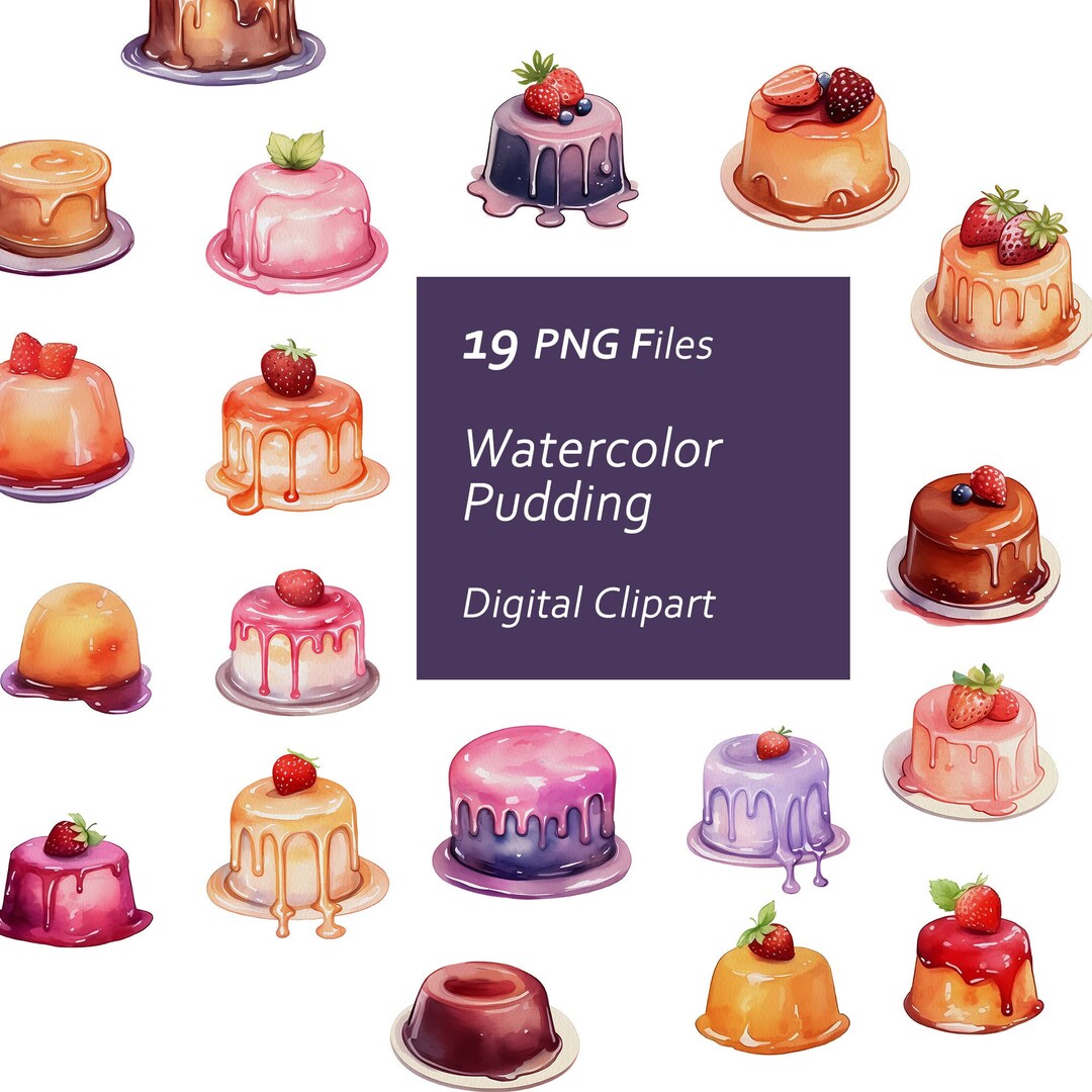 Watercolor Pudding Clipart Set - Sweet Dessert Prints - Pudding Lovers ...