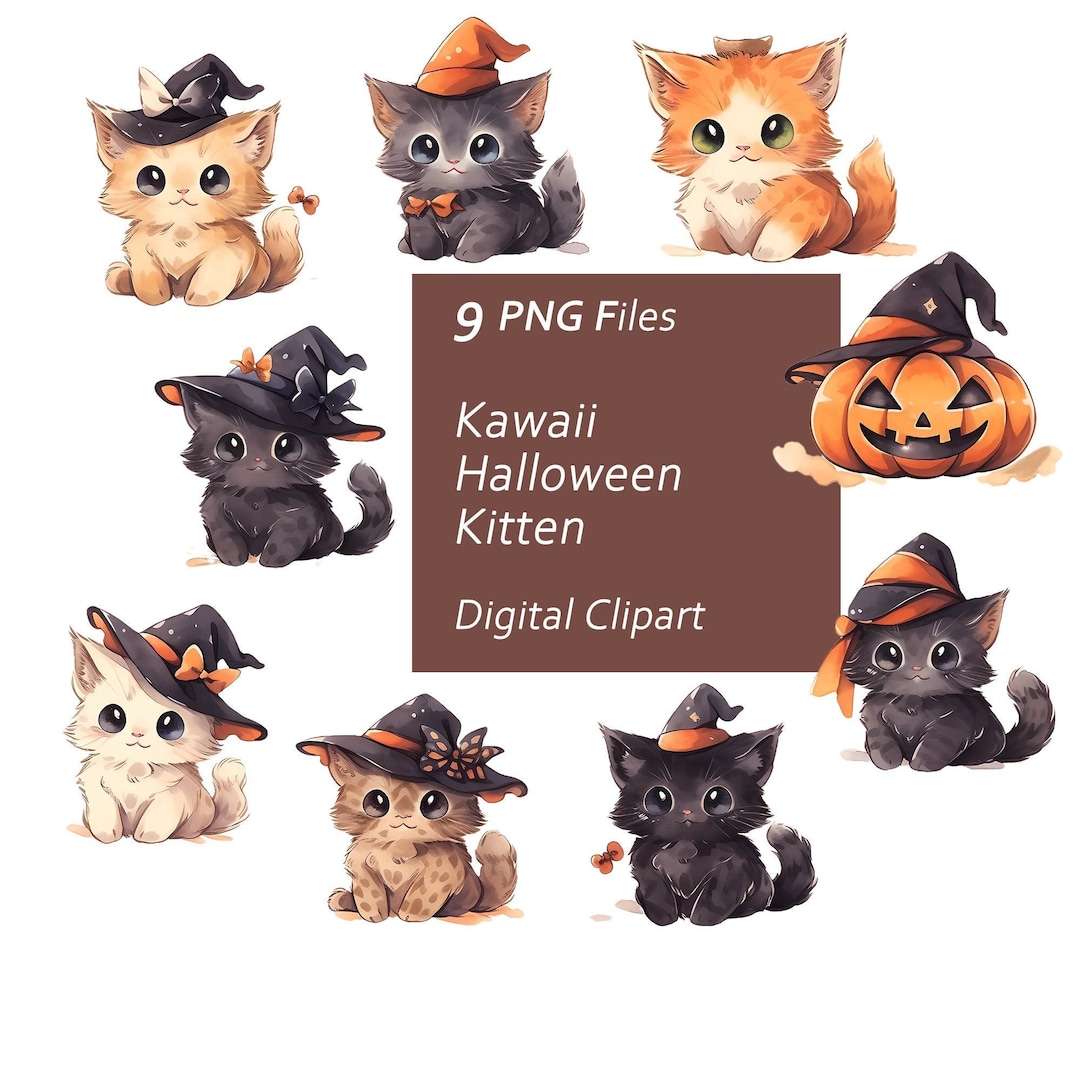 Kawaii Halloween Kitten Clipart Set - Spooky Kittens - Halloween Cats ...