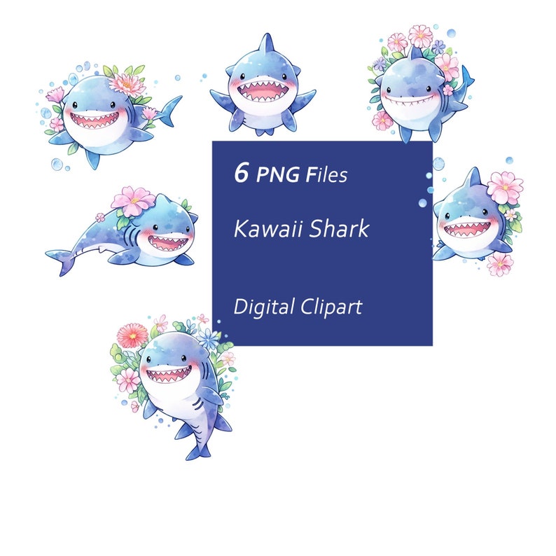 Kawaii Shark Clipart Set - Animal Illustration - Instant Download PNG ...