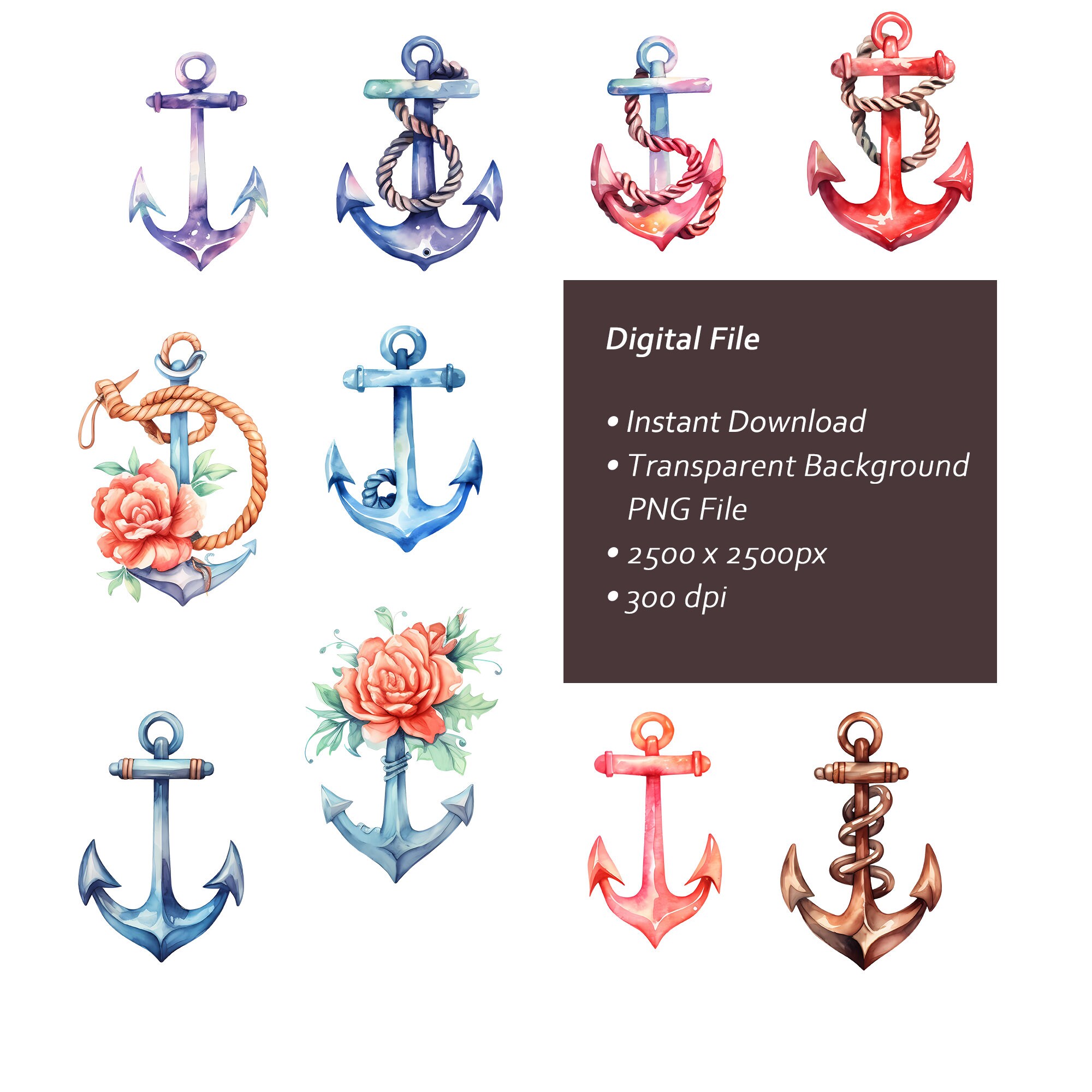 Nautical Anchor Clipart Set - Nautical Anchor - Marine Graphics ...