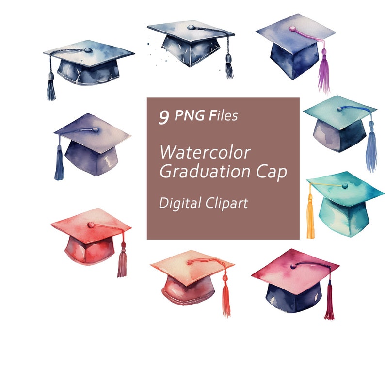 Watercolor Graduation Cap Clipart – PNG Academic Art (digital Download ...