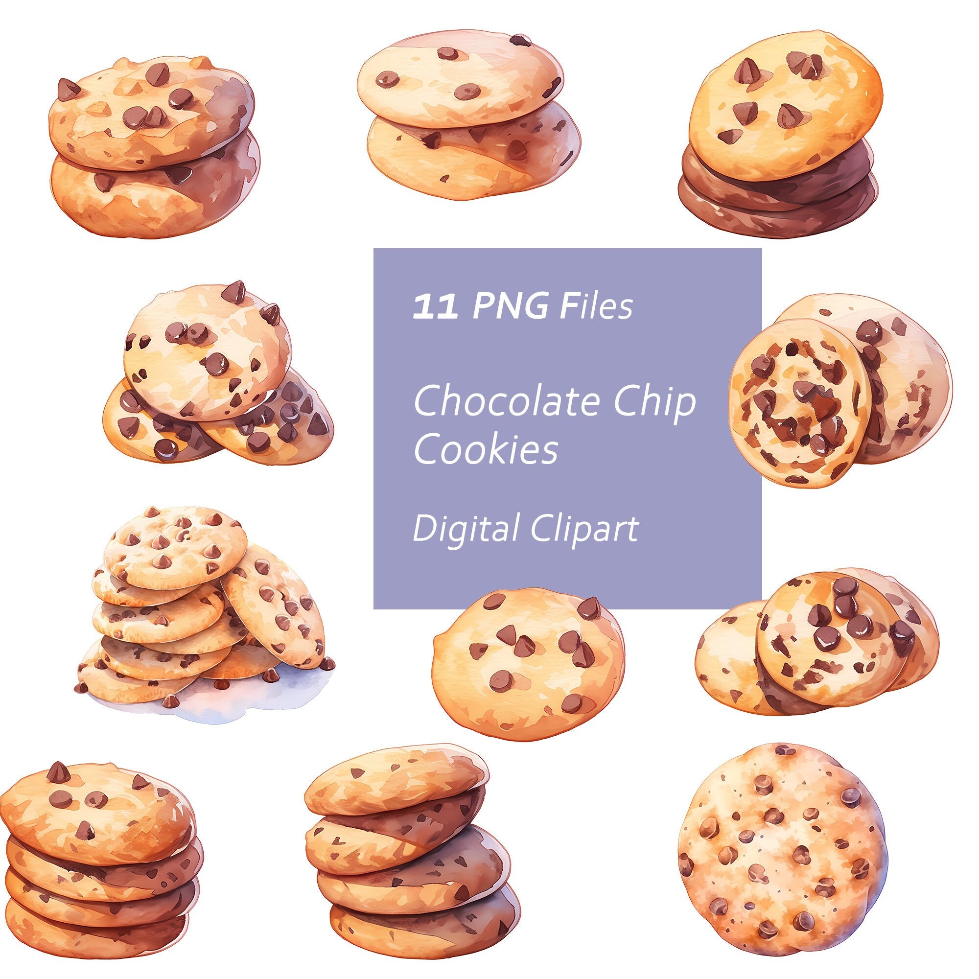 Chocolate Chip Cookie Clipart Set - Snack Theme - Whimsical Dessert ...