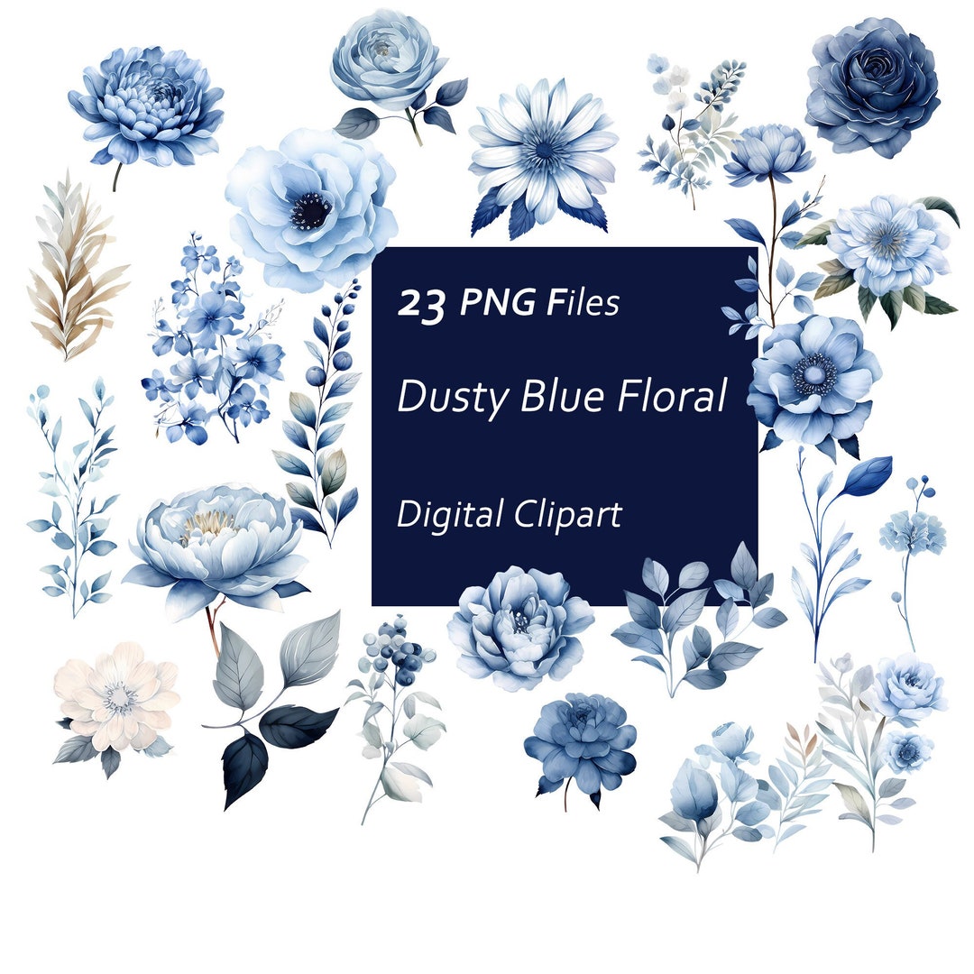 Dusty Blue Floral Clipart Set - Floral Graphics - Whimsical Design ...