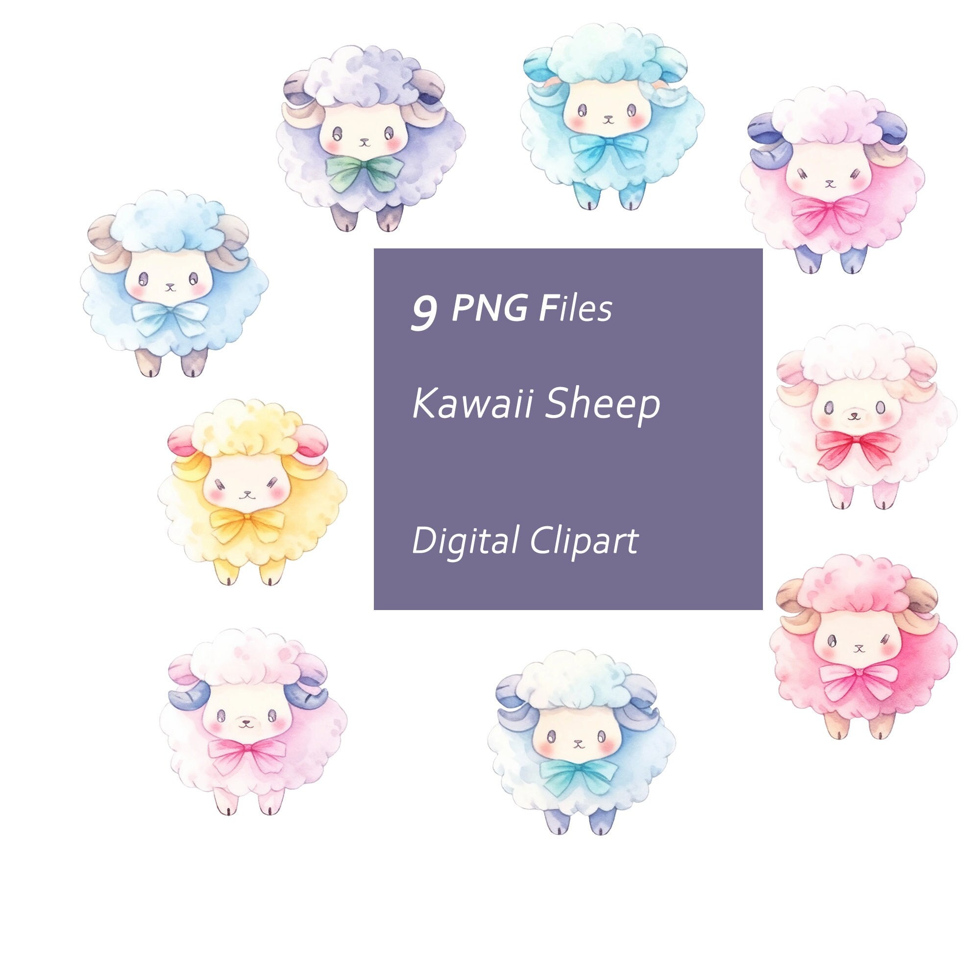Kawaii Sheep Clipart Set - Animal Illustration - Instant Download PNG ...
