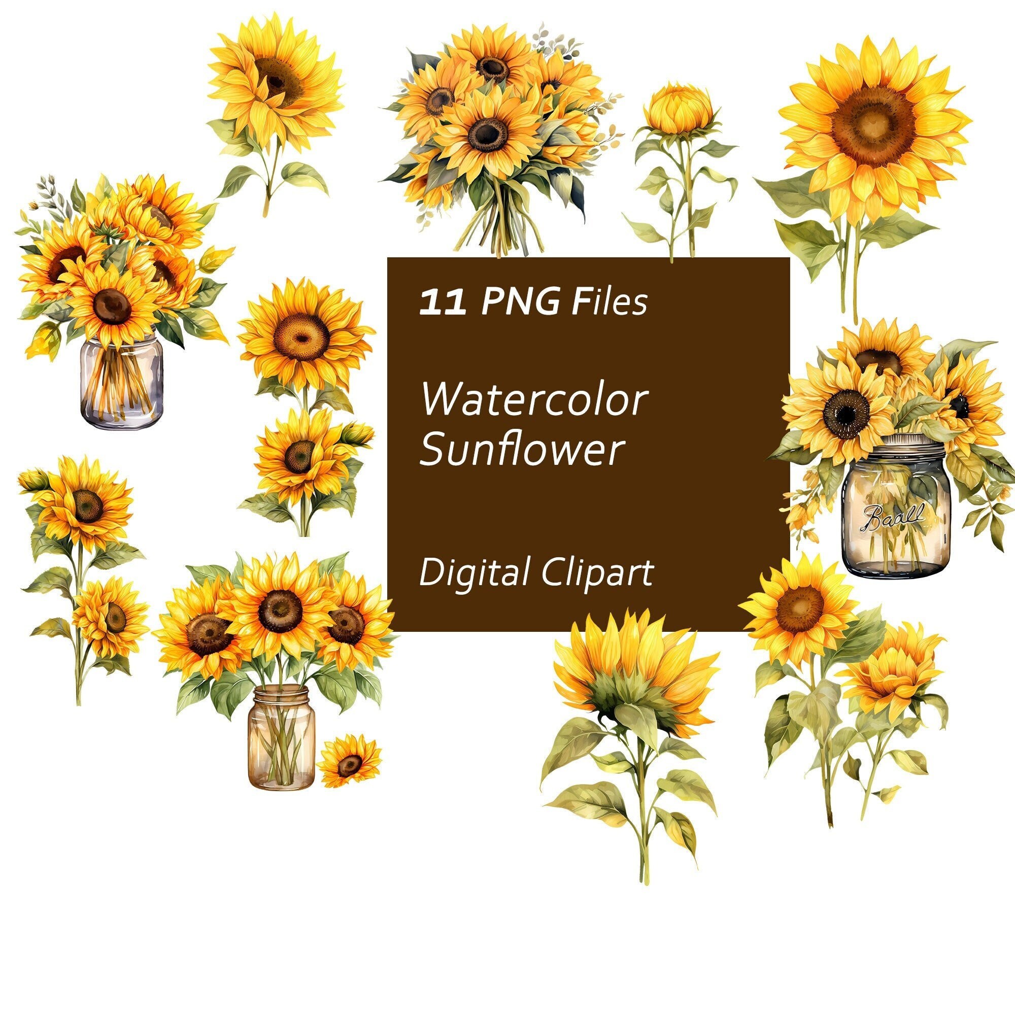 Watercolor Sunflower Clipart Set Sunflower Clipart - Etsy