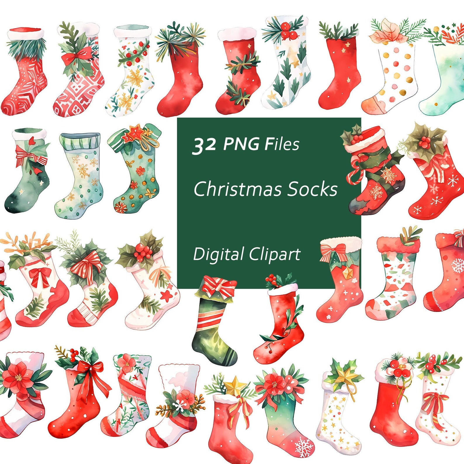 Christmas Socks Clipart Set – Holiday PNG Graphics (digital Download ...