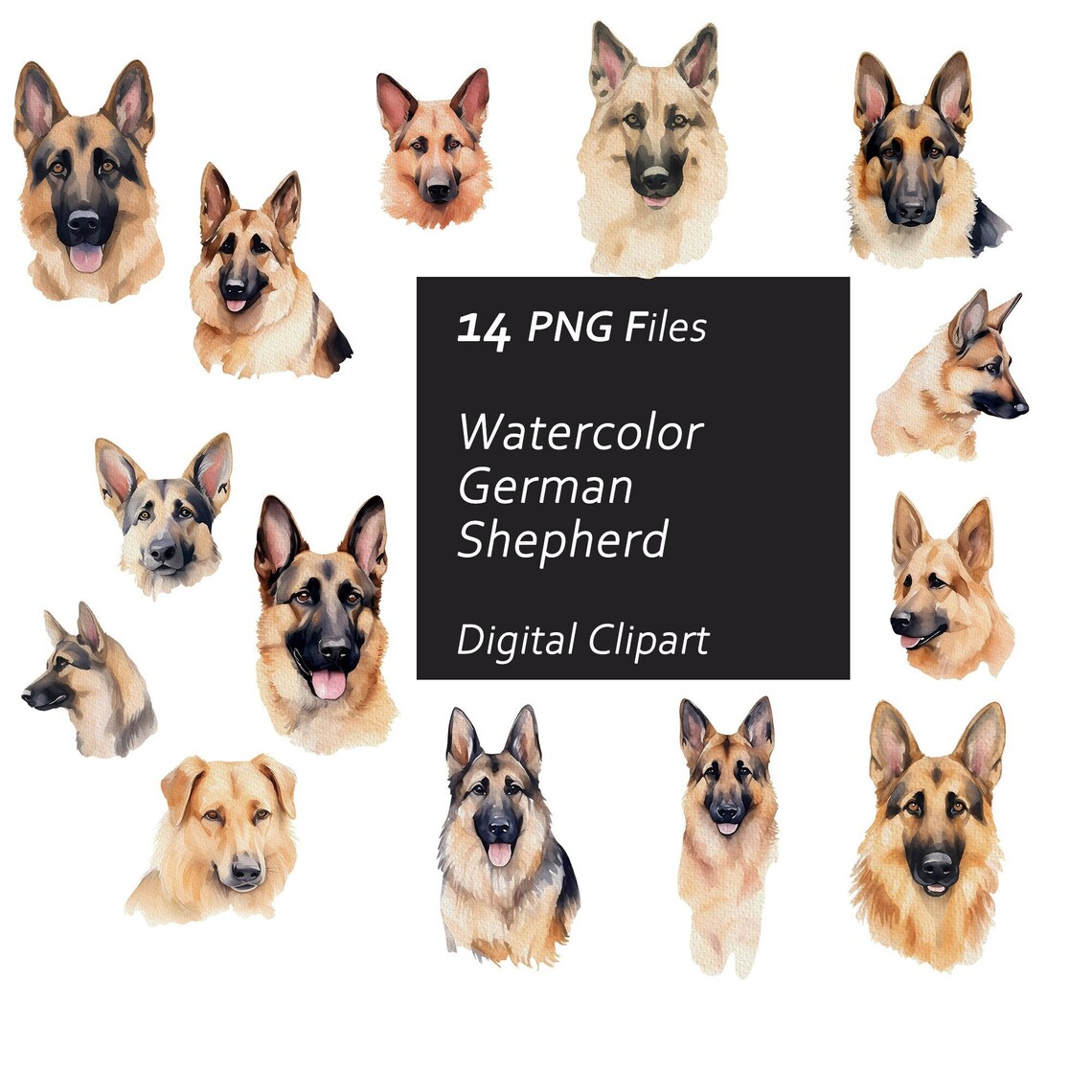 Watercolor German Shepherd Clipart Set Dog Graphics Dog - Etsy