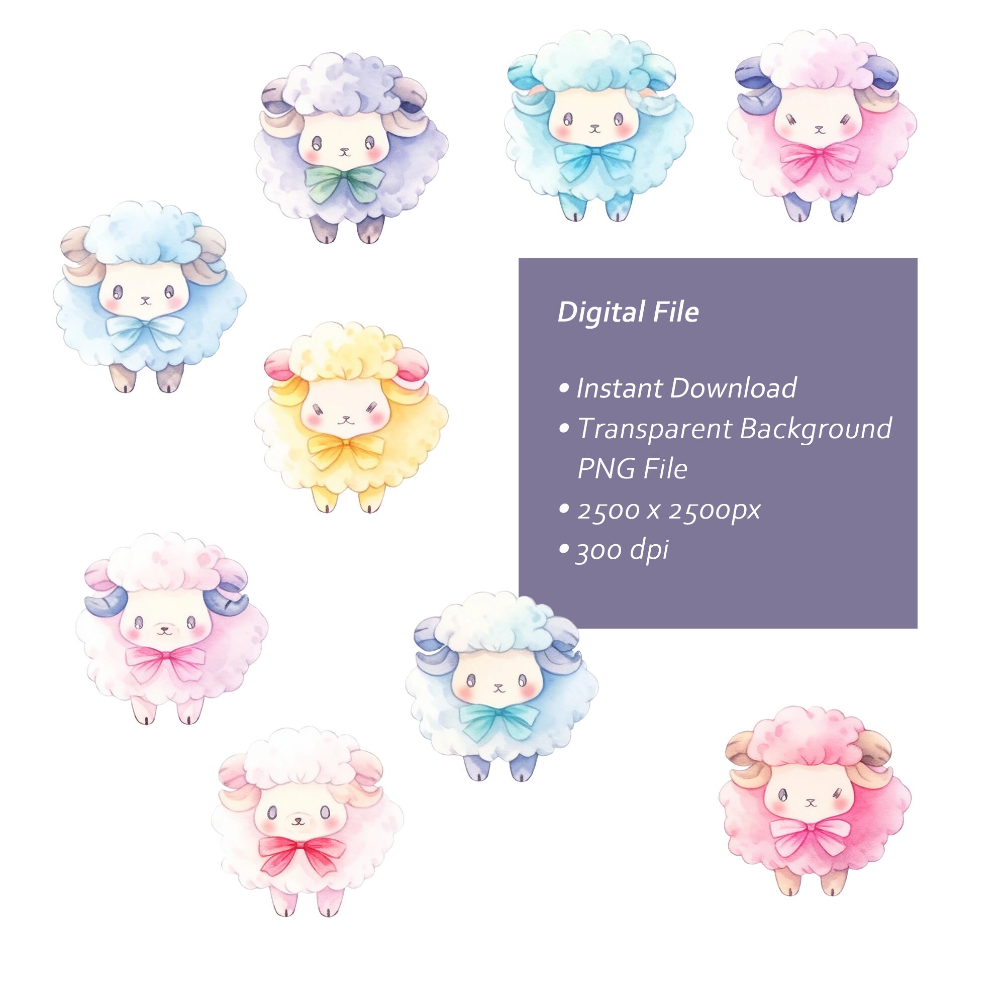 Kawaii Sheep Clipart Set - Animal Illustration - Instant Download PNG ...