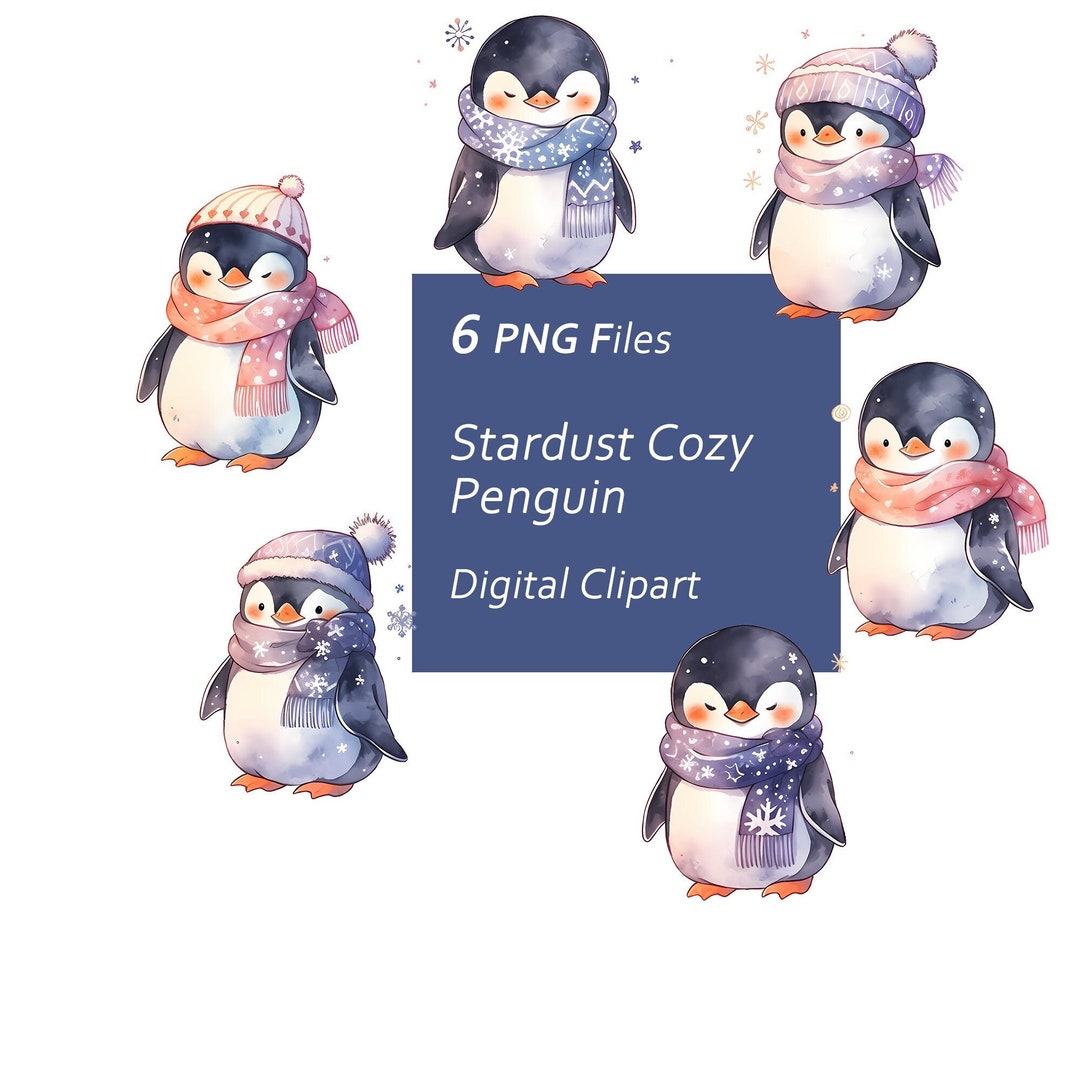 Stardust Cozy Penguin Clipart Set - Watercolor Penguin - Penguin Theme ...