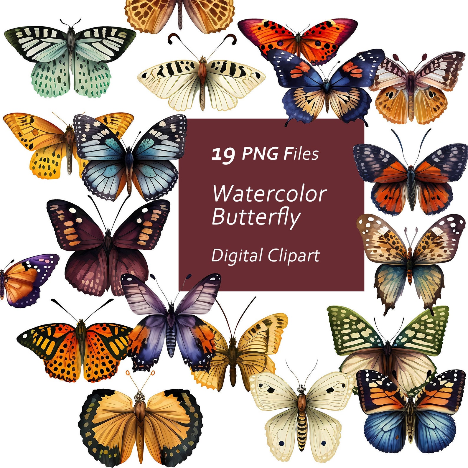 Watercolor Butterfly Clipart Set - Instant Download PNG, Commercial Use ...