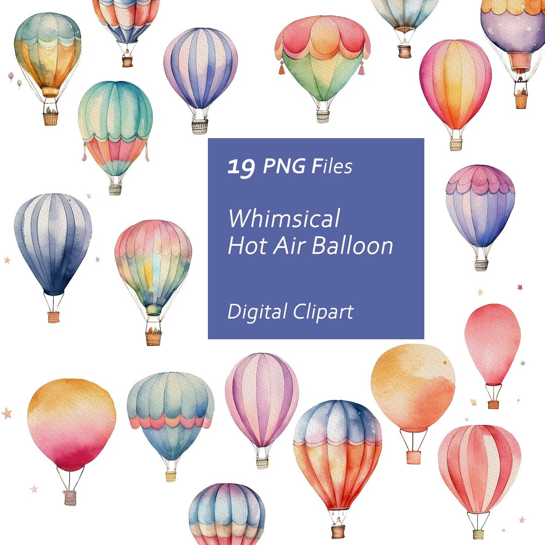 Whimsical Hot Air Balloon Clipart Set - Fantasy Balloon - Colorful ...