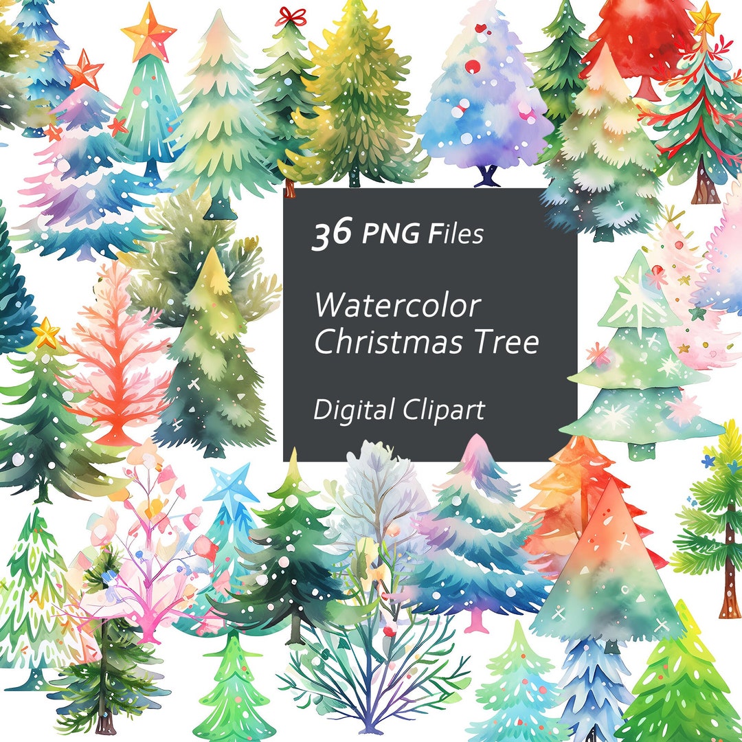 Watercolor Christmas Tree Clipart Set - Holiday Vibes - Winter Magic ...