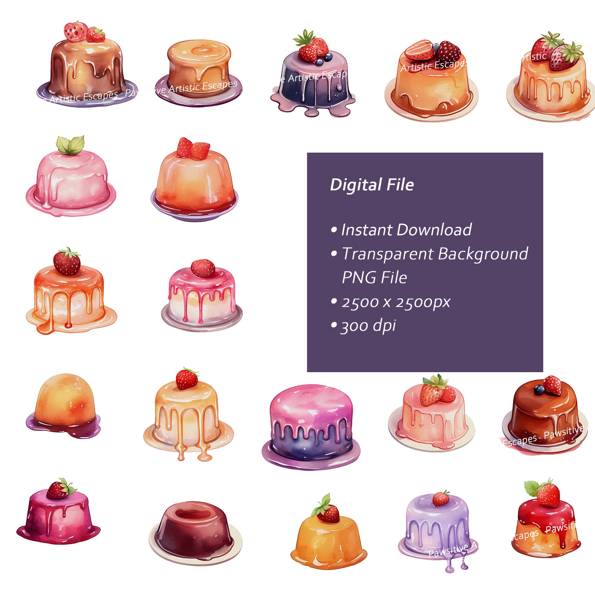 Watercolor Pudding Clipart Set - Sweet Dessert Prints - Pudding Lovers ...