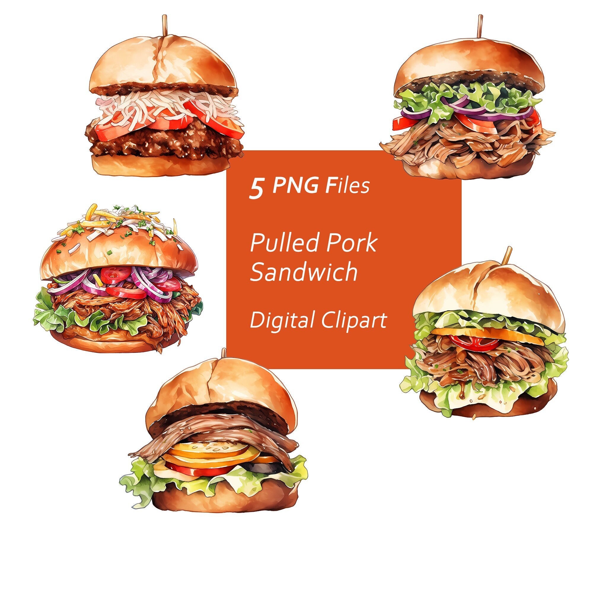 Pulled Pork Sandwich Clipart Set - Whimsical Food - Culinary Vibes ...
