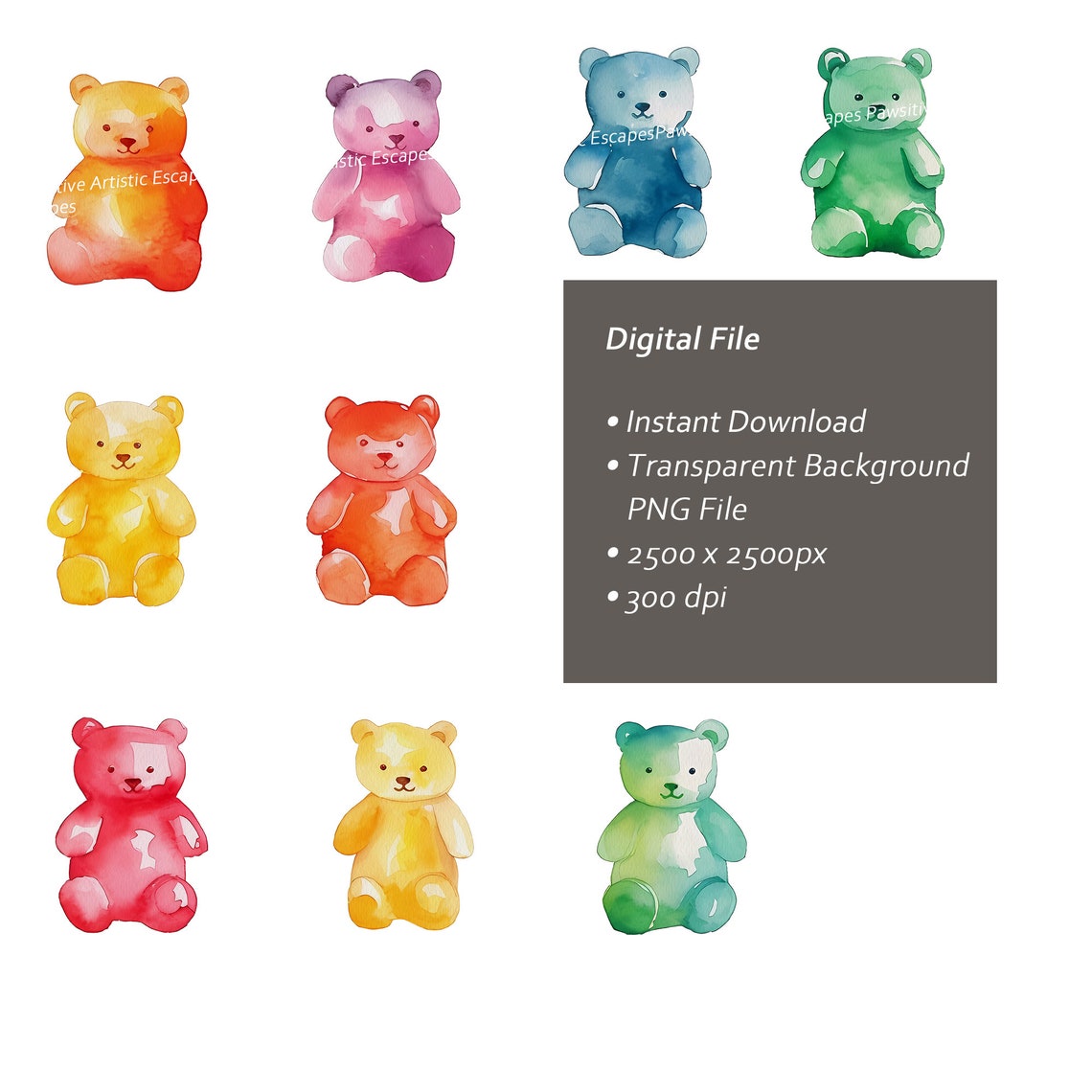 Watercolor Gummy Bears Clipart Set - Candy Graphics - Gummy Candy ...