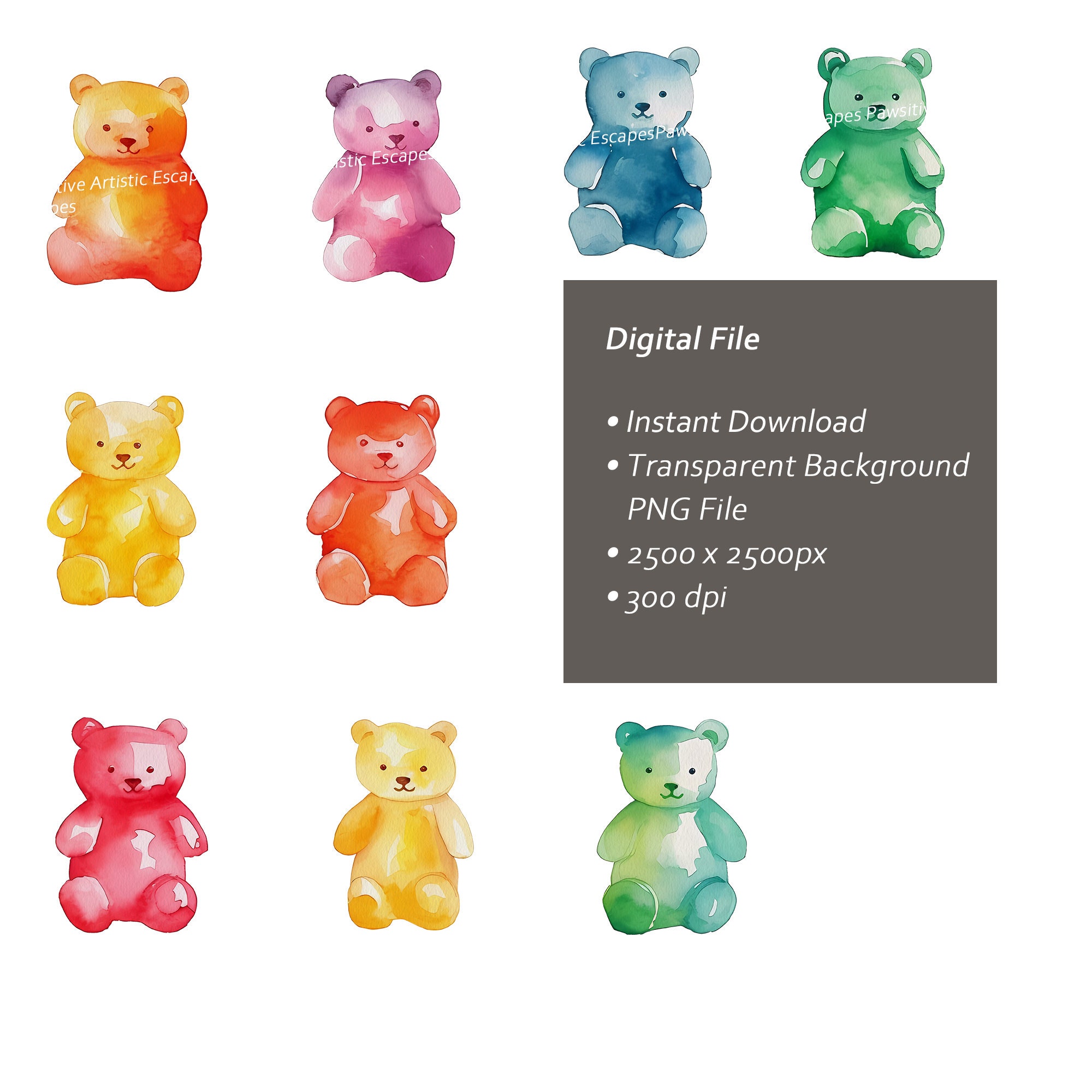 Watercolor Gummy Bears Clipart Set - Candy Graphics - Gummy Candy ...