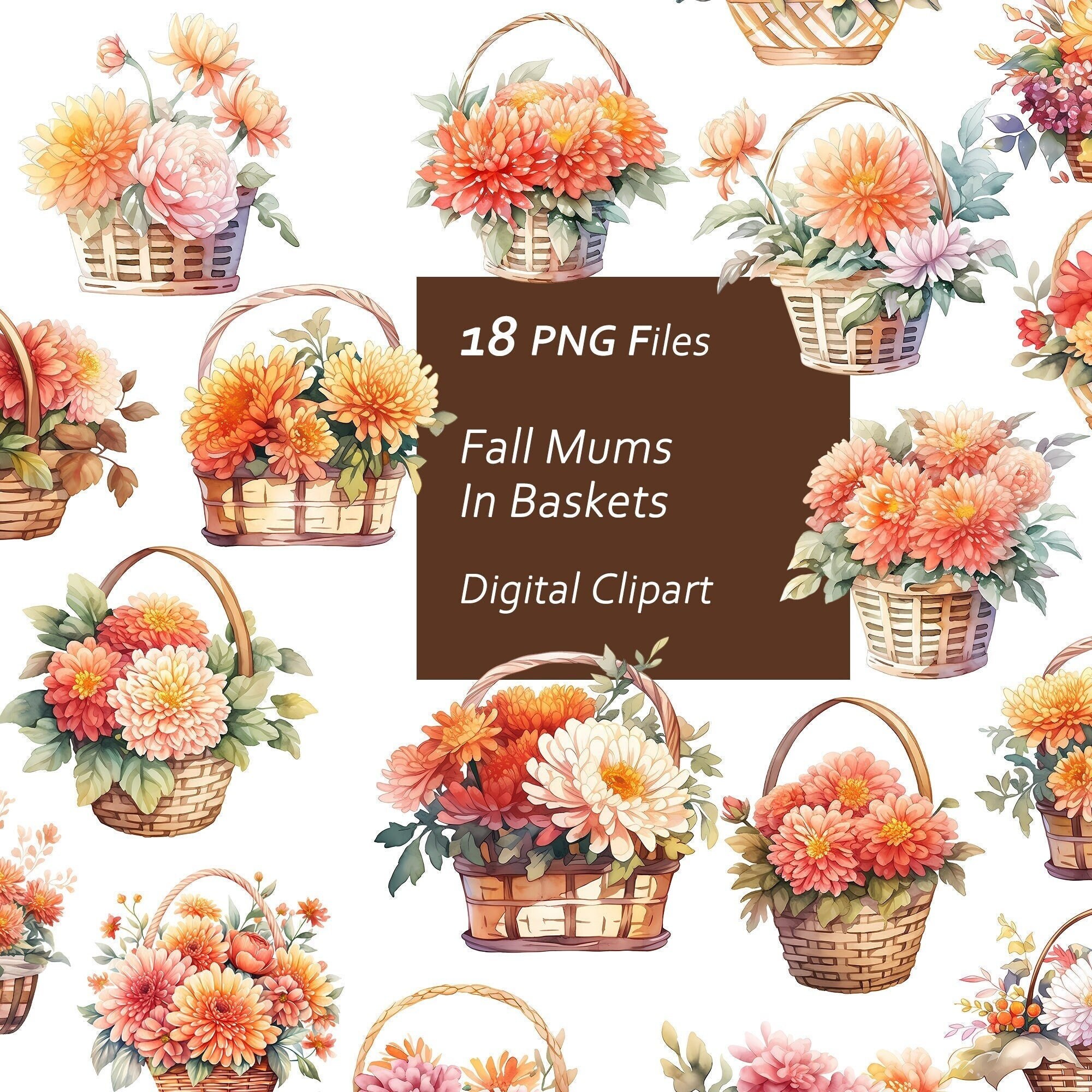 Fall Mums in Baskets Clipart Set - Autumn Décor - Seasonal Theme ...