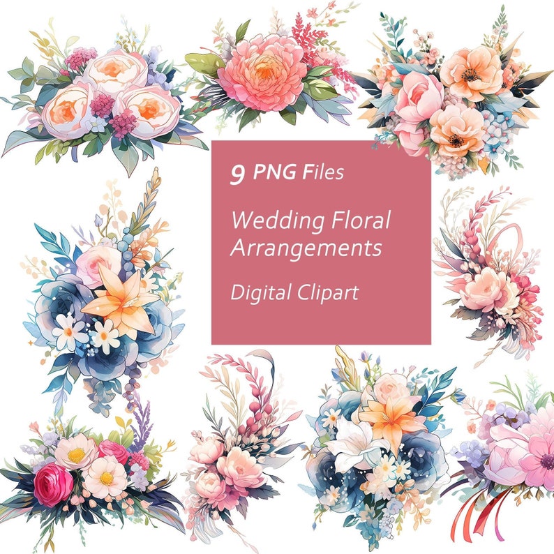 Wedding Floral Arrangements Clipart Set Elegant Decor Bridal Style ...