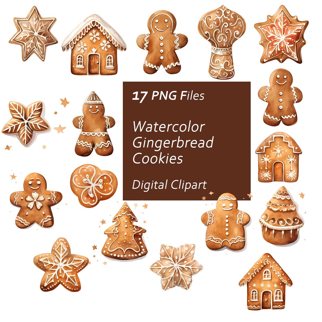 Watercolor Gingerbread Cookies Clipart Set - Cookie Graphics - Instant ...