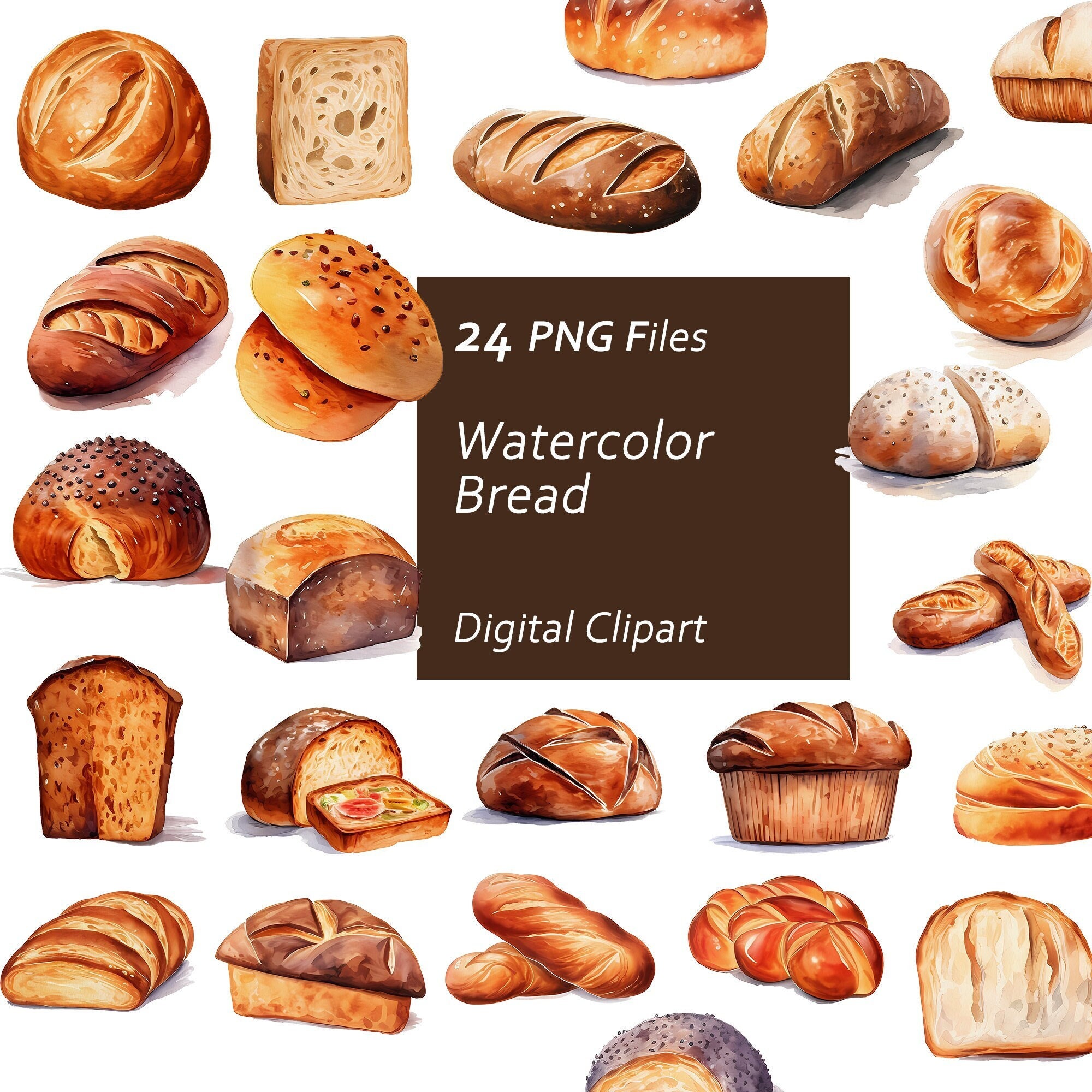 Watercolor Bread Clipart Set Bakery Graphics Loaf Clipart Instant ...