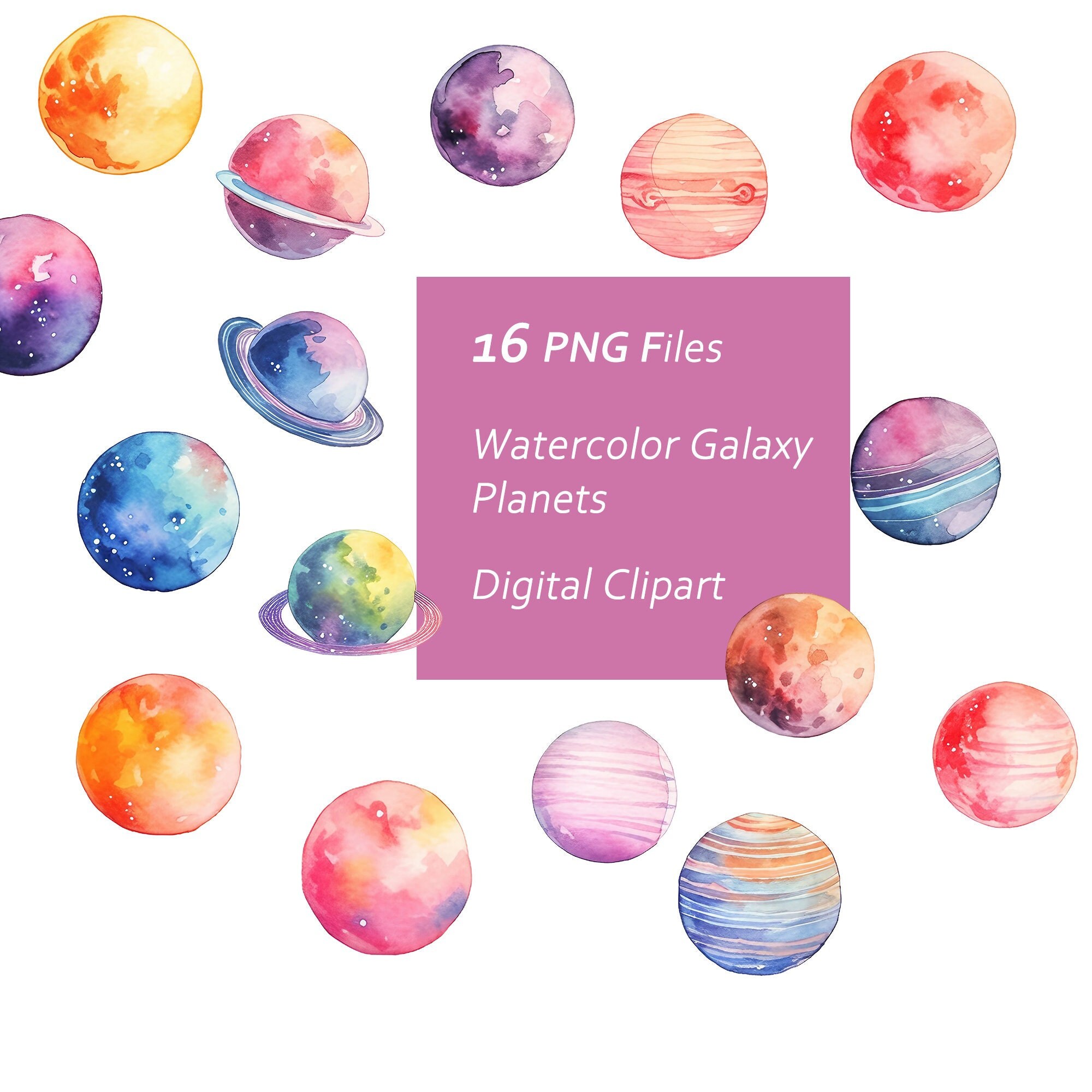 Watercolor Galaxy Planets Clipart Set - Cosmic Clipart - Instant ...