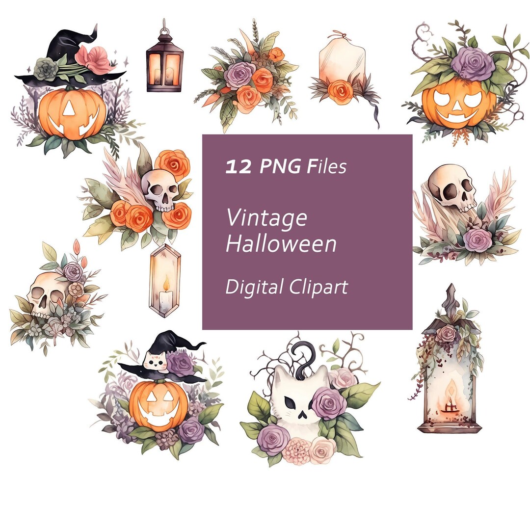 Vintage Halloween Clipart Set - Halloween Graphics - Haunting Decor ...