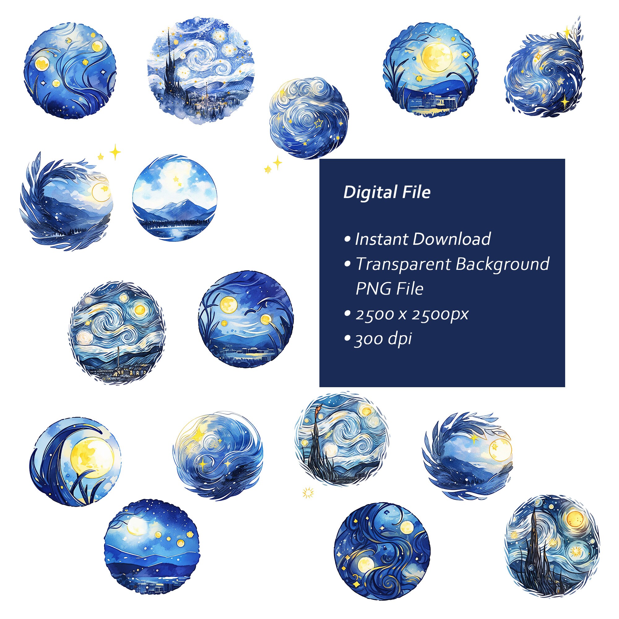 Starry Night Clipart Set – Sky Graphics, Printable PNG (instant ...