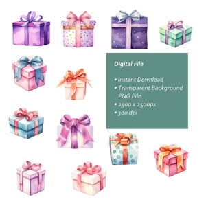 Gift Box Clipart Set - Present Art - Watercolor Gift Clipart - Instant ...