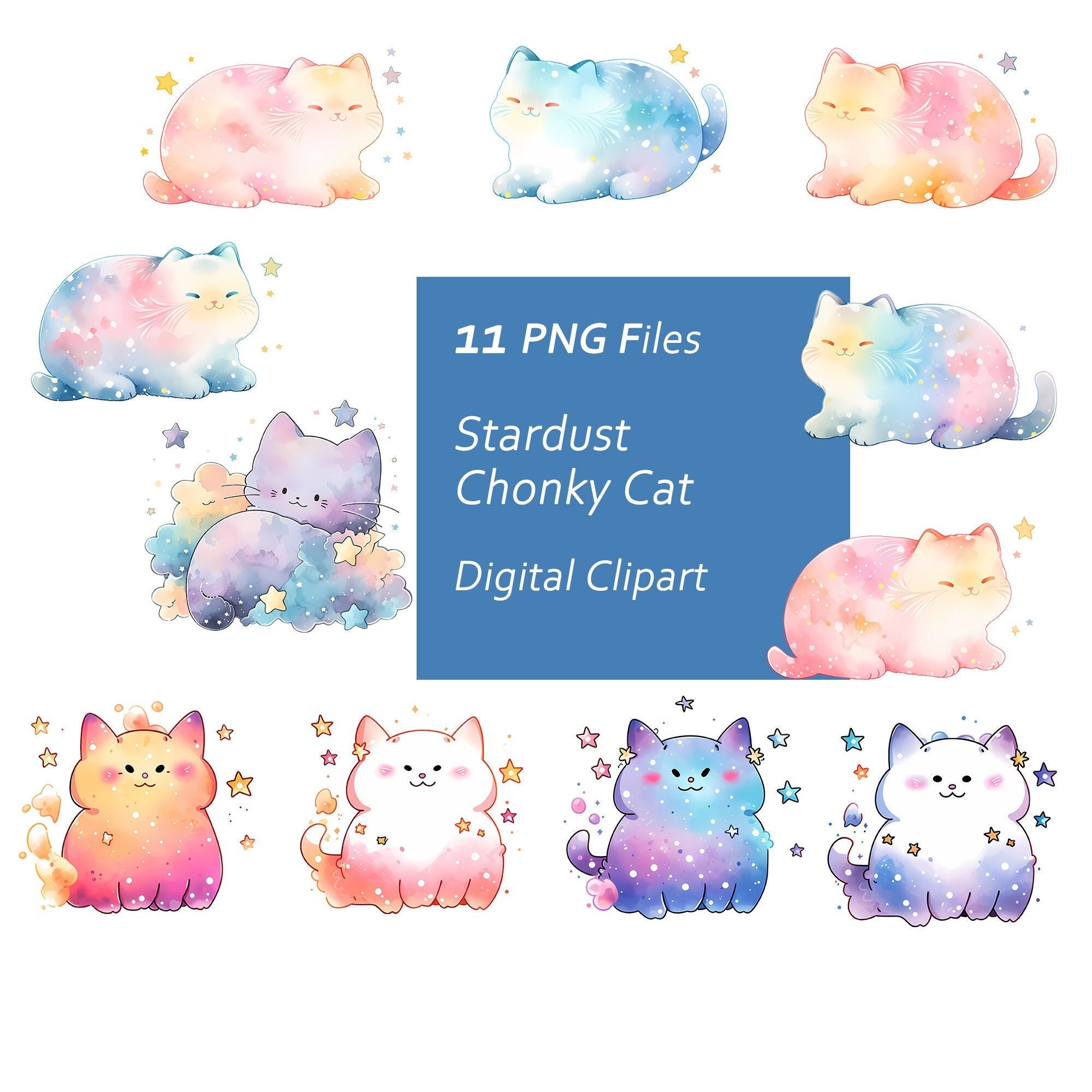 Stardust Chonky Cat Clipart Set - Whimsical Cat - Chonky Kitty ...