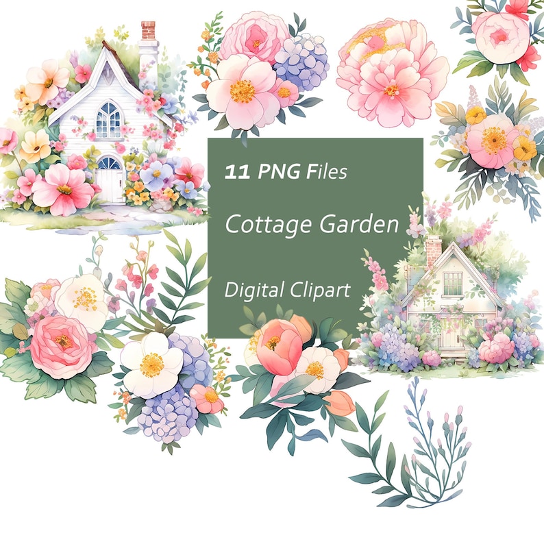 Cottage Garden Clipart Set - Floral Cottagecore - Country Garden ...