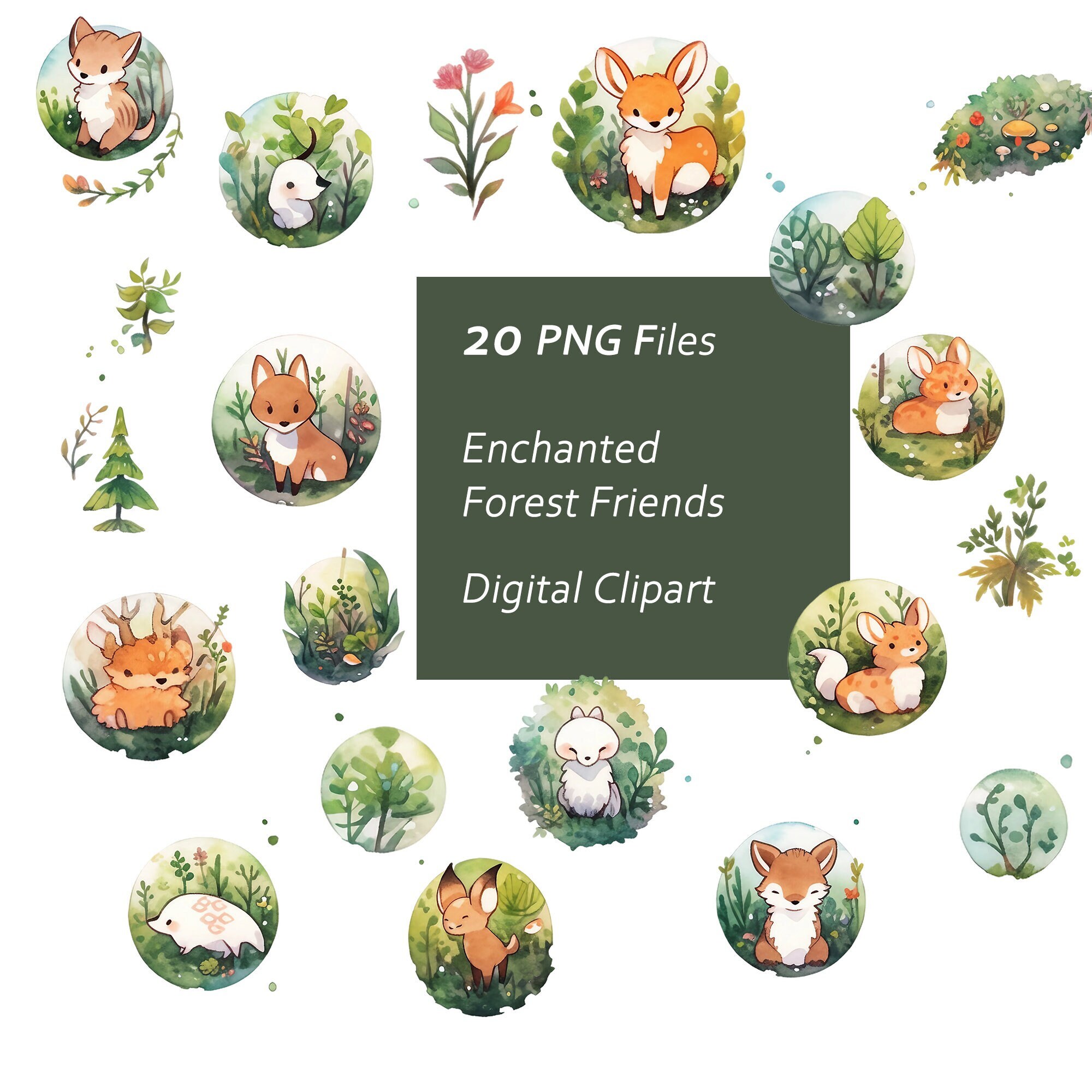 Enchanted Forest Friends Clipart Set - Forest Graphics - Instant ...