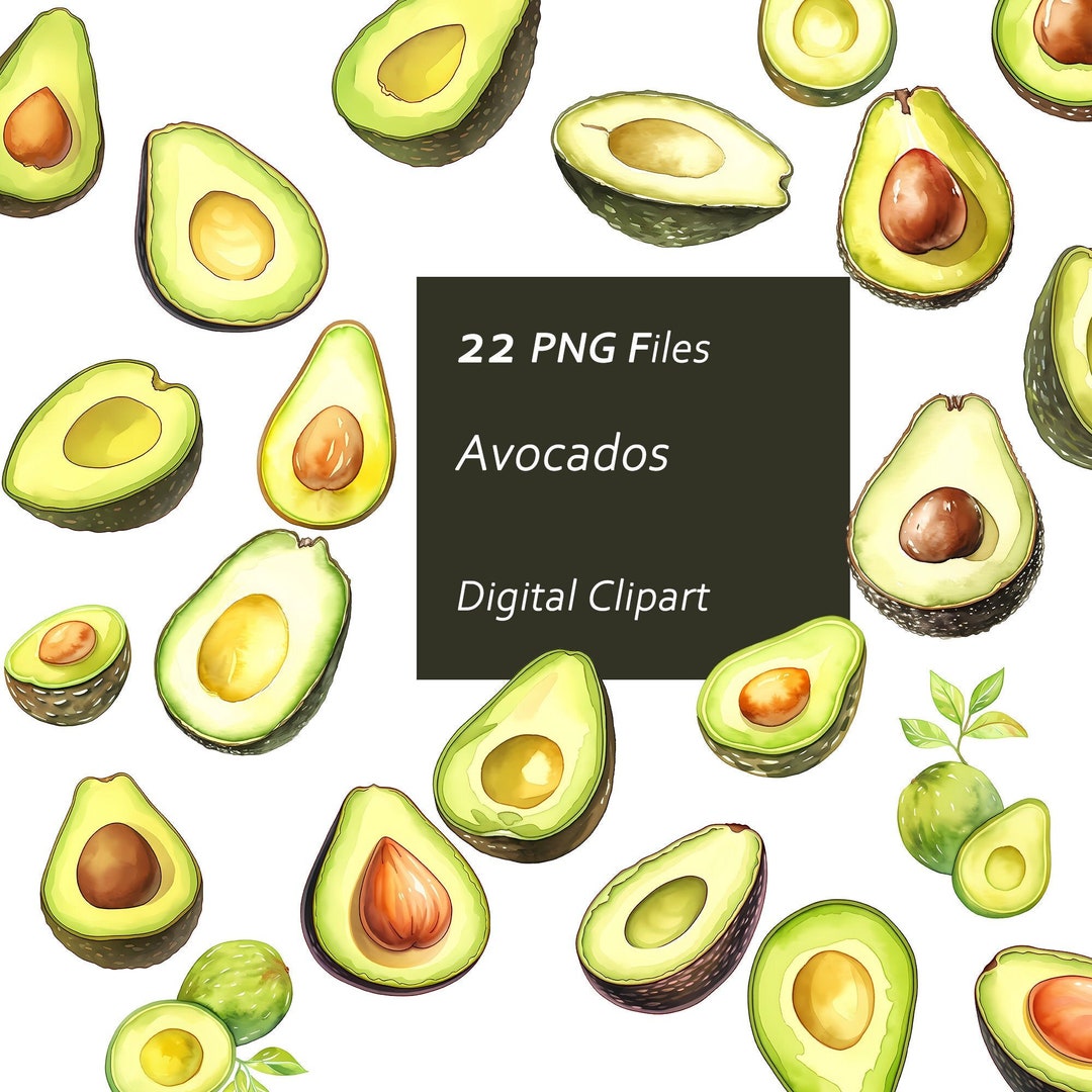 Avocado Clipart Set - Watercolor Avocados - Whimsical Avocado - Instant ...