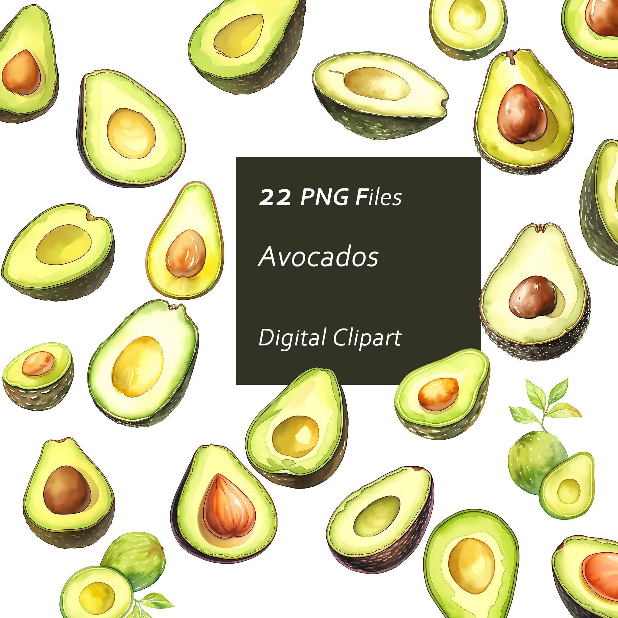 Watercolor Avocado Clipart Set – Whimsical PNG Images (instant Download ...