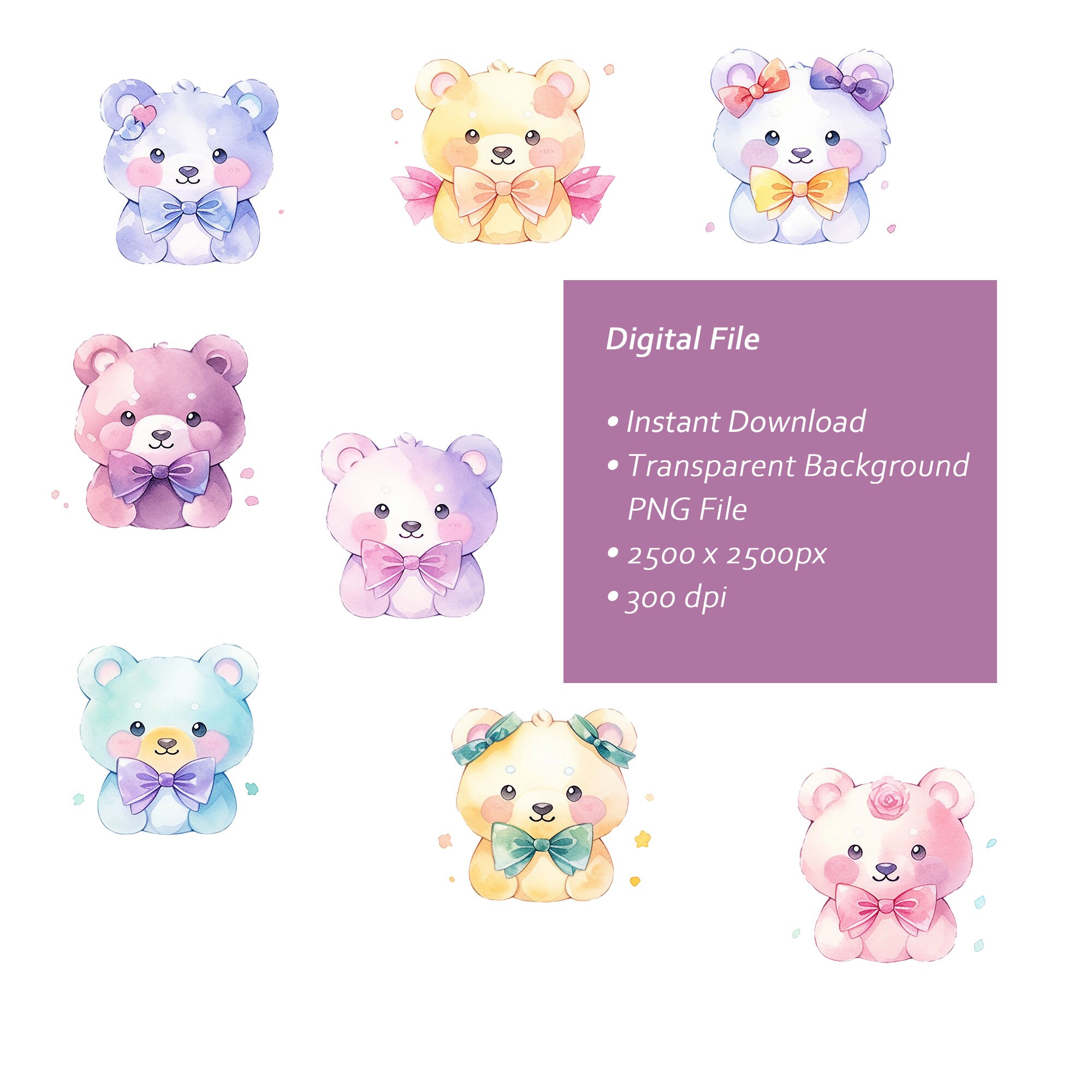 Kawaii Bear Clipart Set - Animal Illustration - Instant Download PNG ...