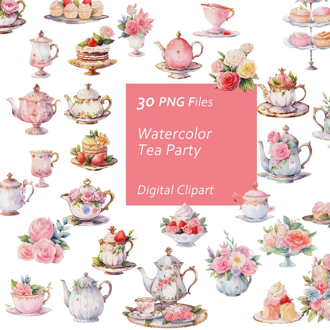 Watercolor Tea Party Clipart Set - Whimsical Tea - Teacups - Instant ...