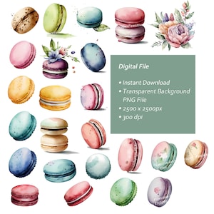Watercolor Macaron Clipart Set Macaroon Graphics Watercolor Desserts ...