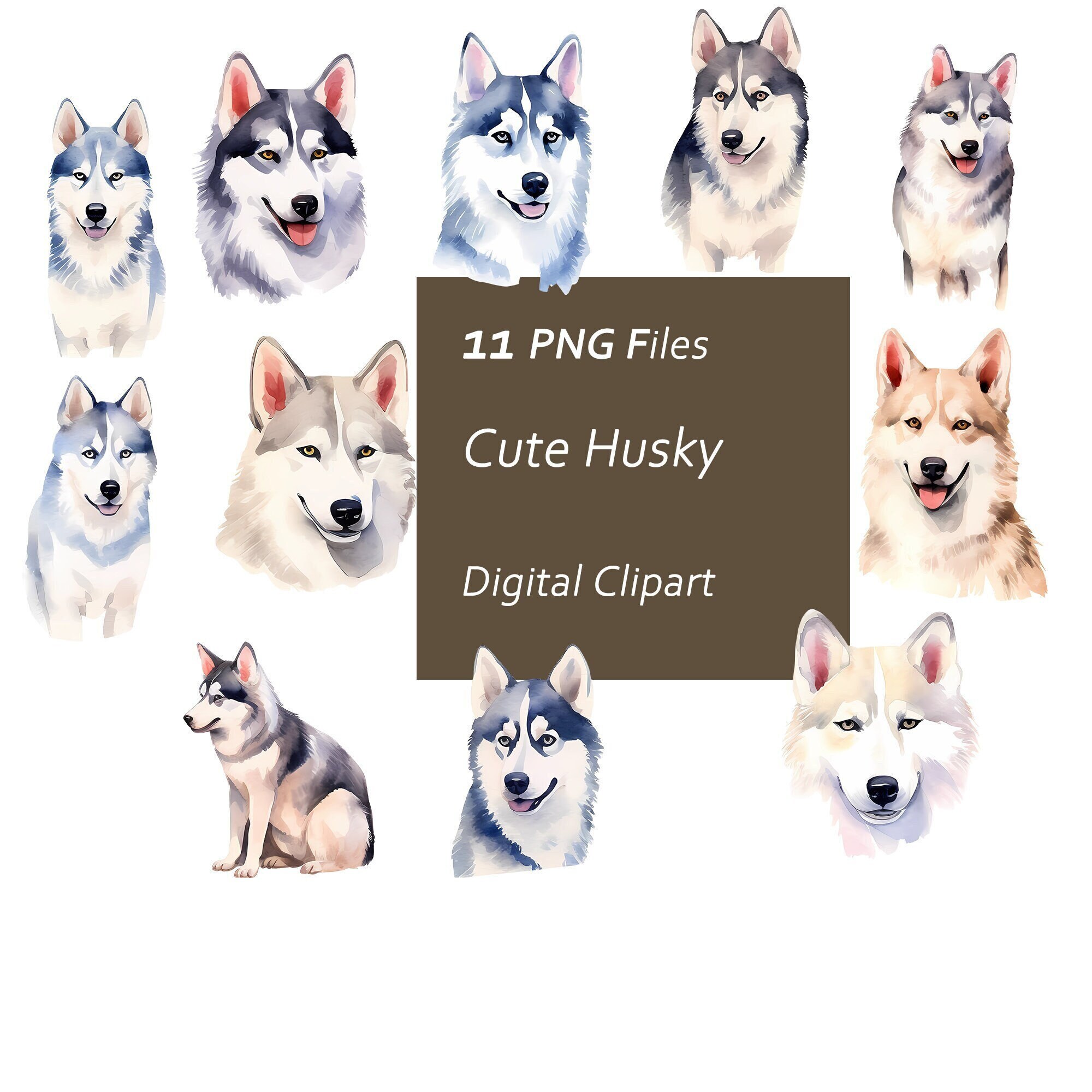Watercolor Husky Clipart Set - Adorable Husky - Whimsical Huskies ...