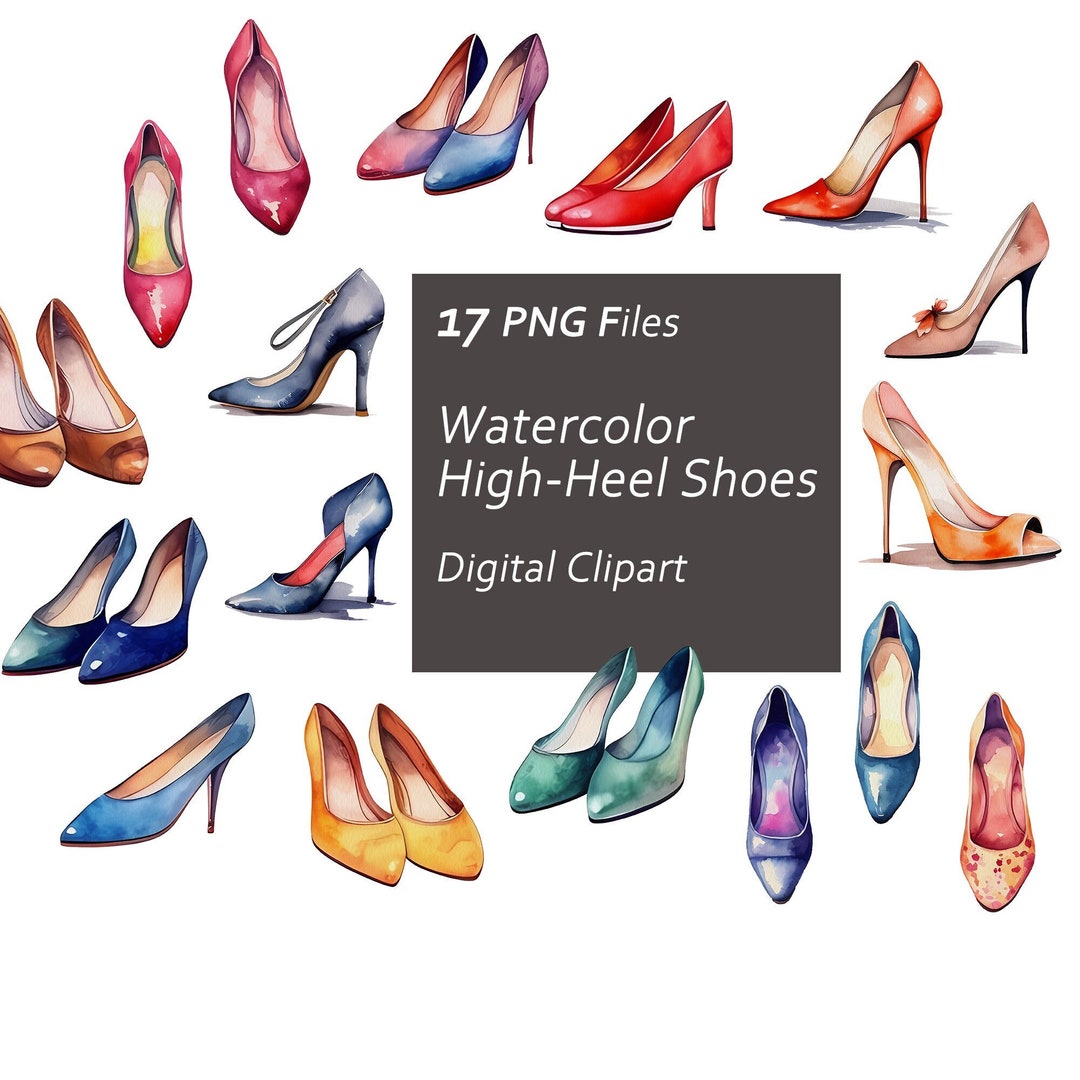 Watercolor High-heel Shoes Clipart Set - Fashion Graphics - Elegant ...