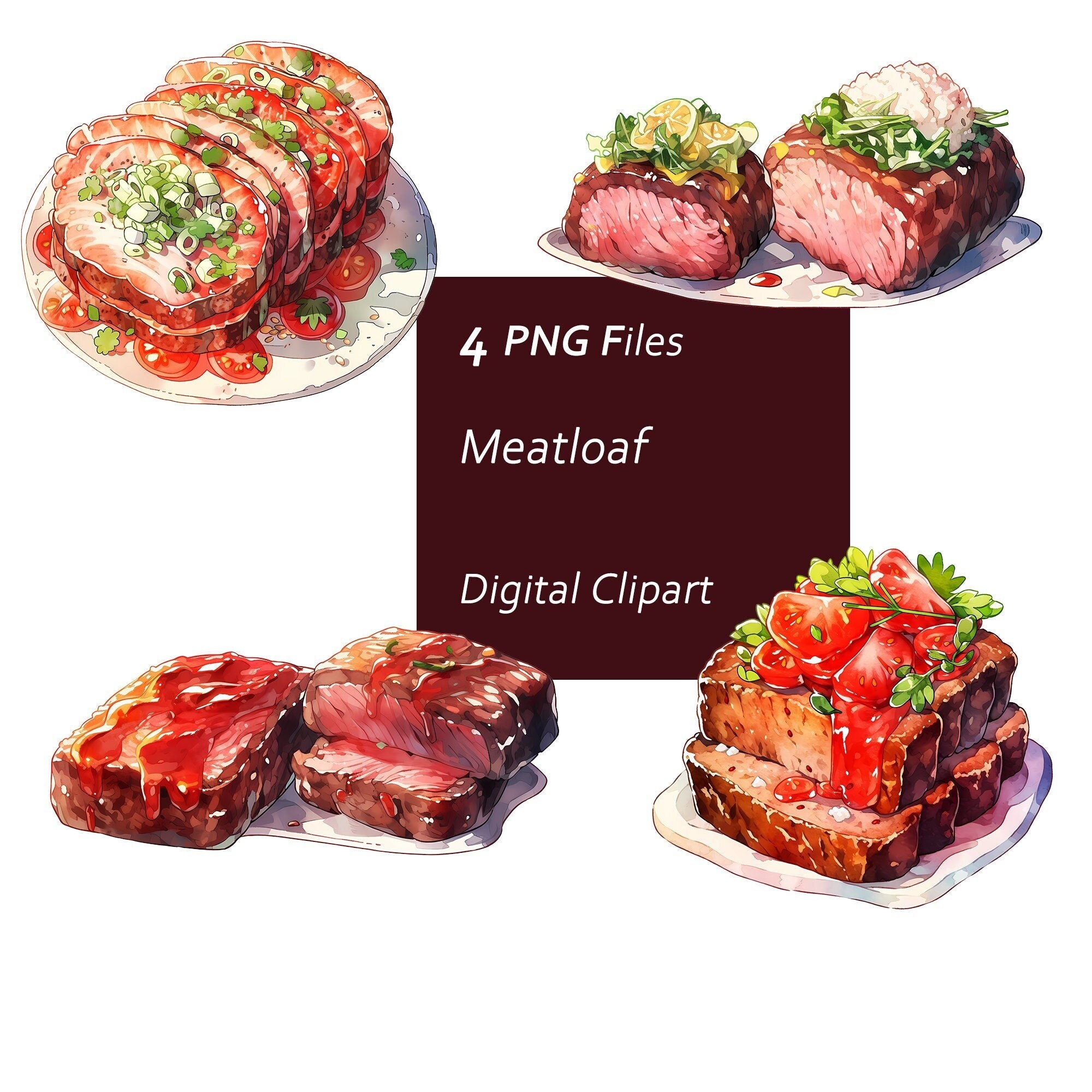 Meatloaf Clipart Set - Kitchen Décor - Meatloaf Illustrations - Instant ...