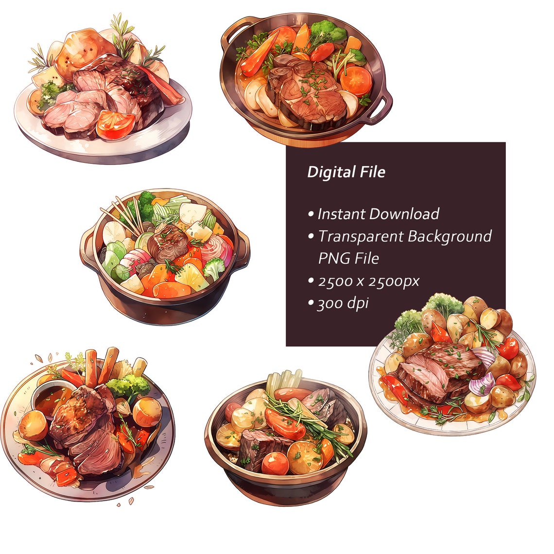 Pot Roast Clipart Set - Cuisine Theme - Cooking Delights - Instant ...