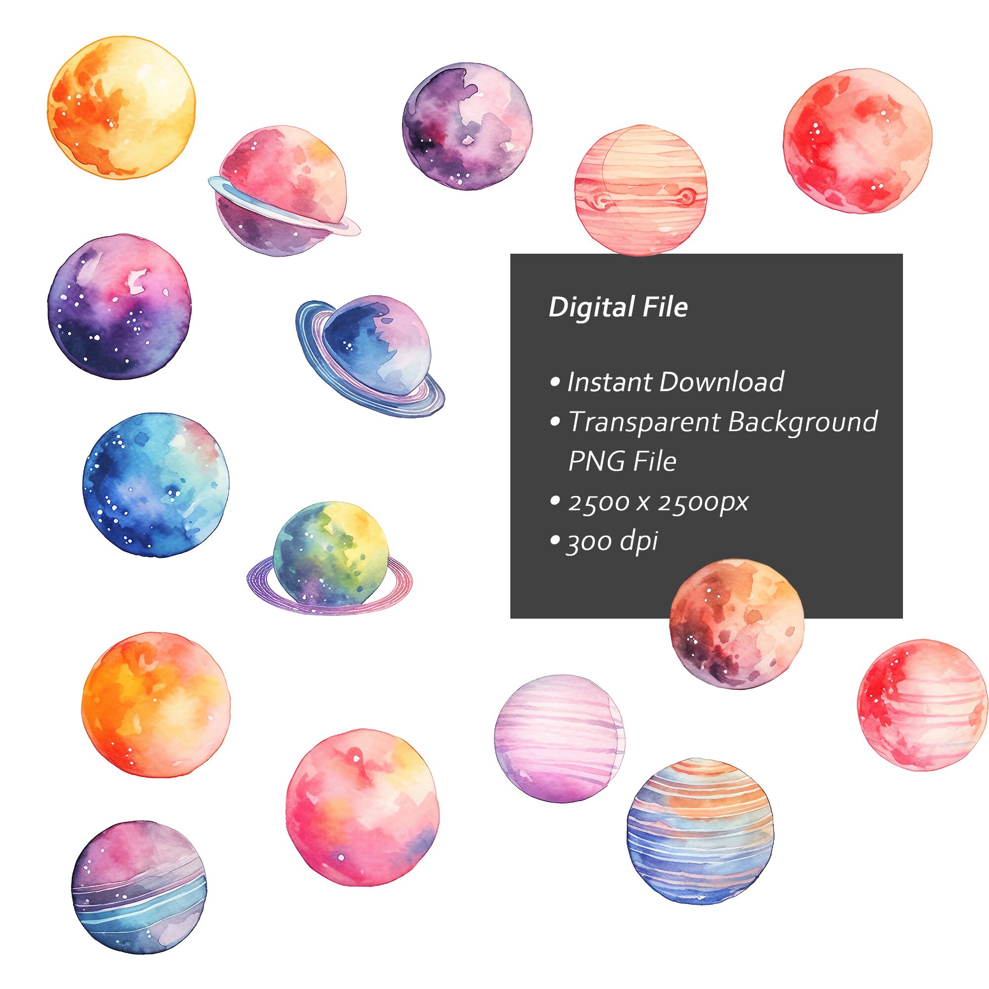 Watercolor Galaxy Planets Clipart Set - Cosmic Clipart - Instant ...
