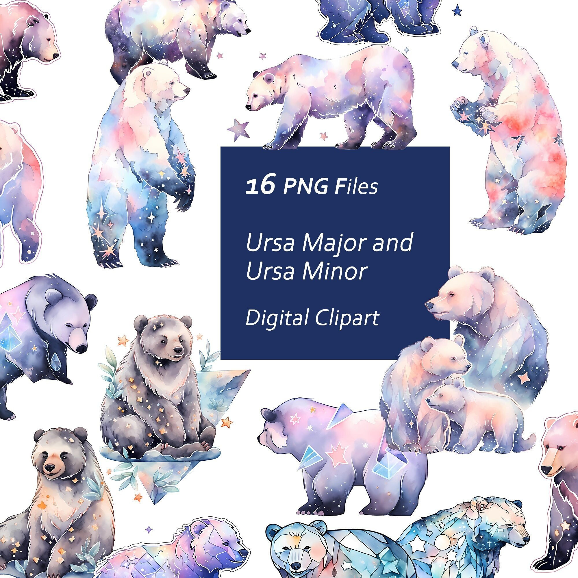 Ursa Major and Ursa Minor Clipart Set - Star Bears - Celestial Art ...