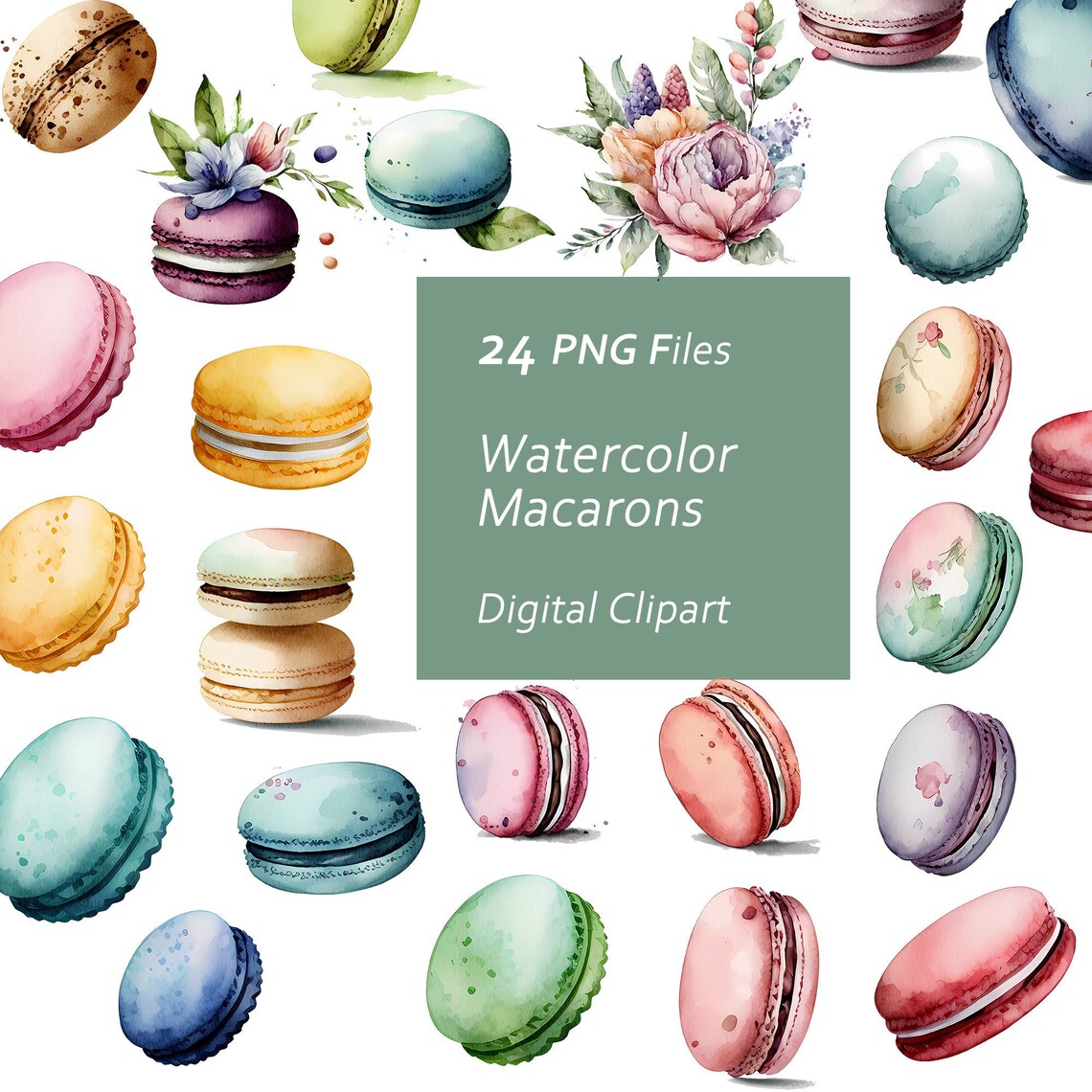 Watercolor Macaron Clipart Set - Macaroon Graphics - Watercolor ...