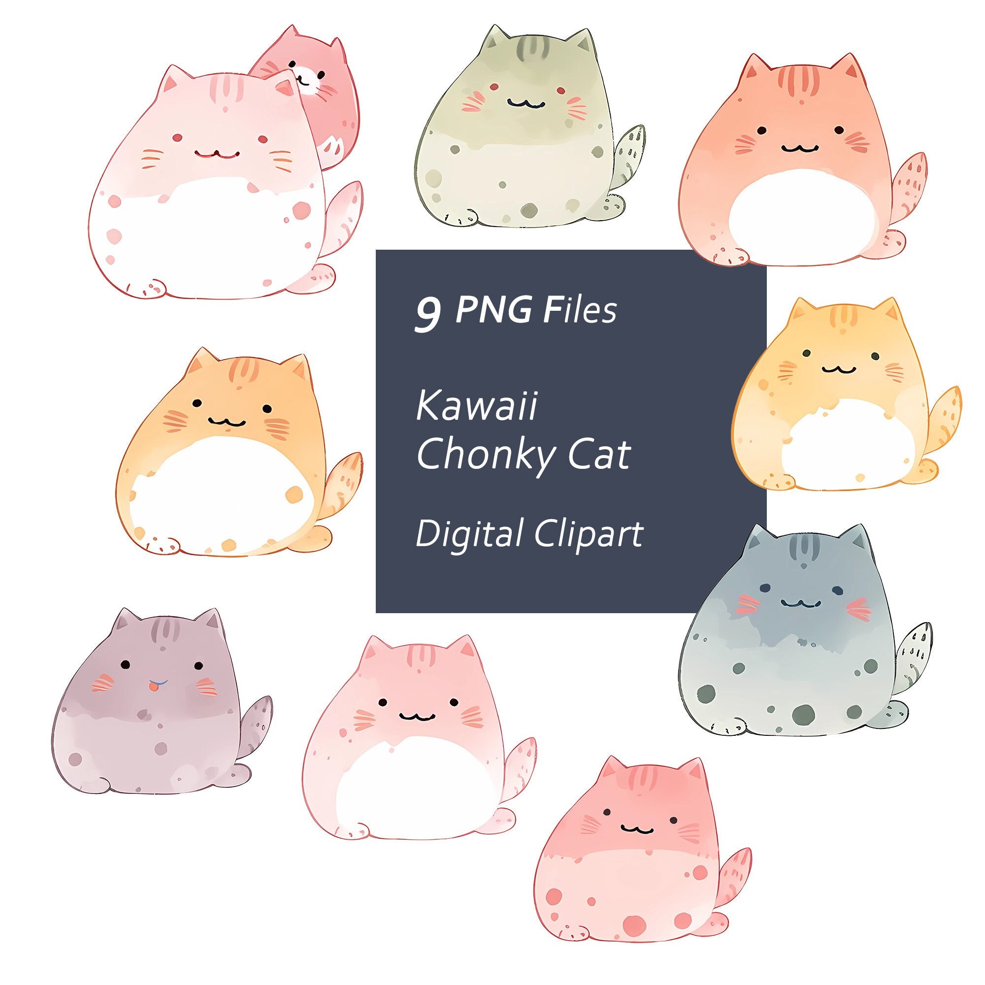Kawaii Chonky Cat Clipart Set Cartoon Animal Instant Download PNG ...