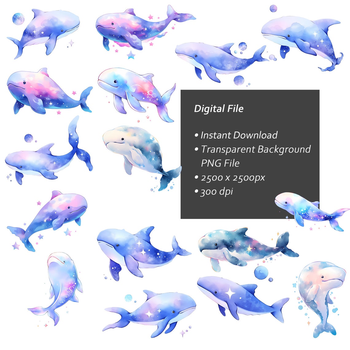 Cosmic Sky Beluga Whales Clipart Set - Cosmic Characters - Instant ...