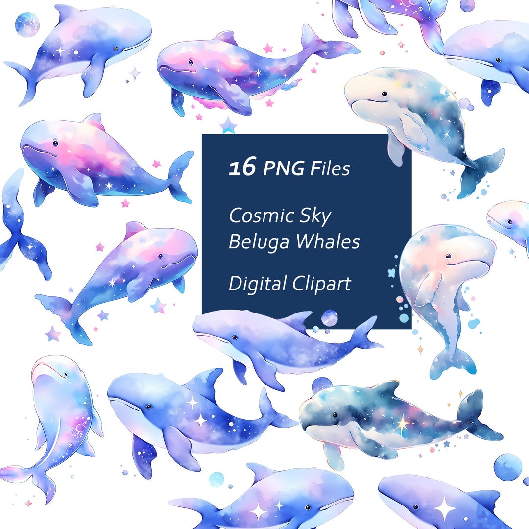 Cosmic Sky Beluga Whales Clipart Set - Cosmic Characters - Instant ...